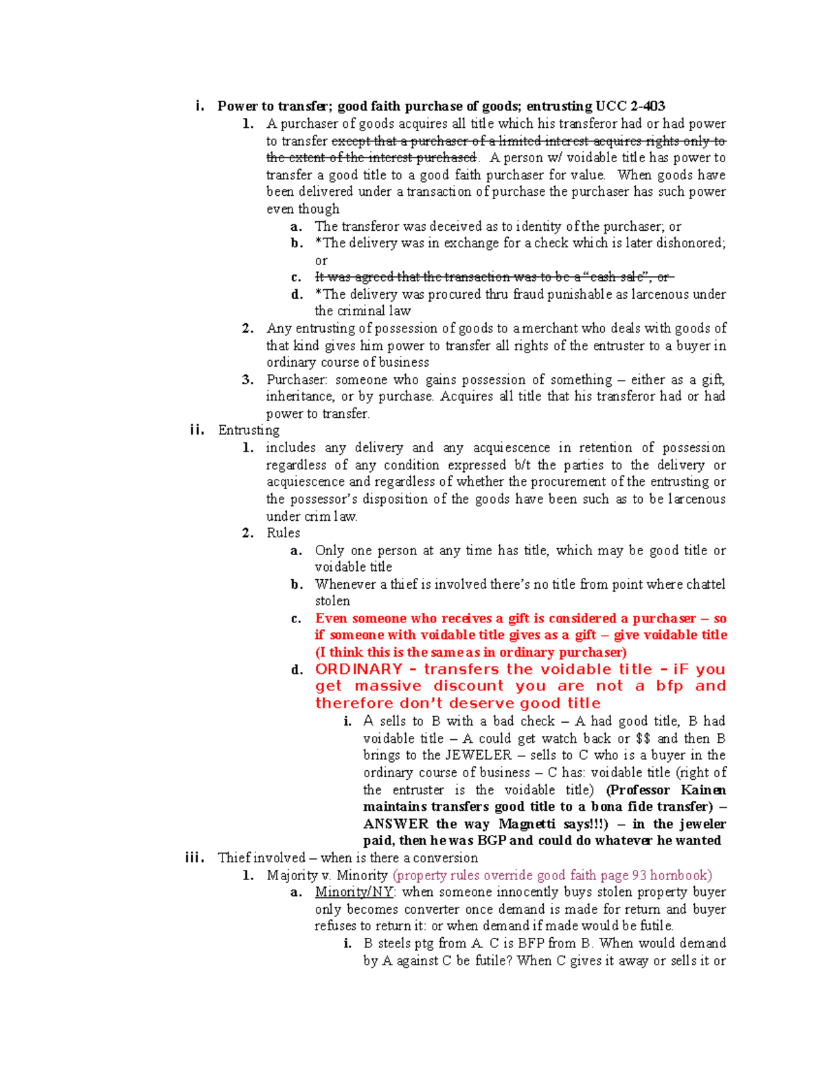 Torts Law Outline - Professor Small - i. Power to transfer; good faith ...