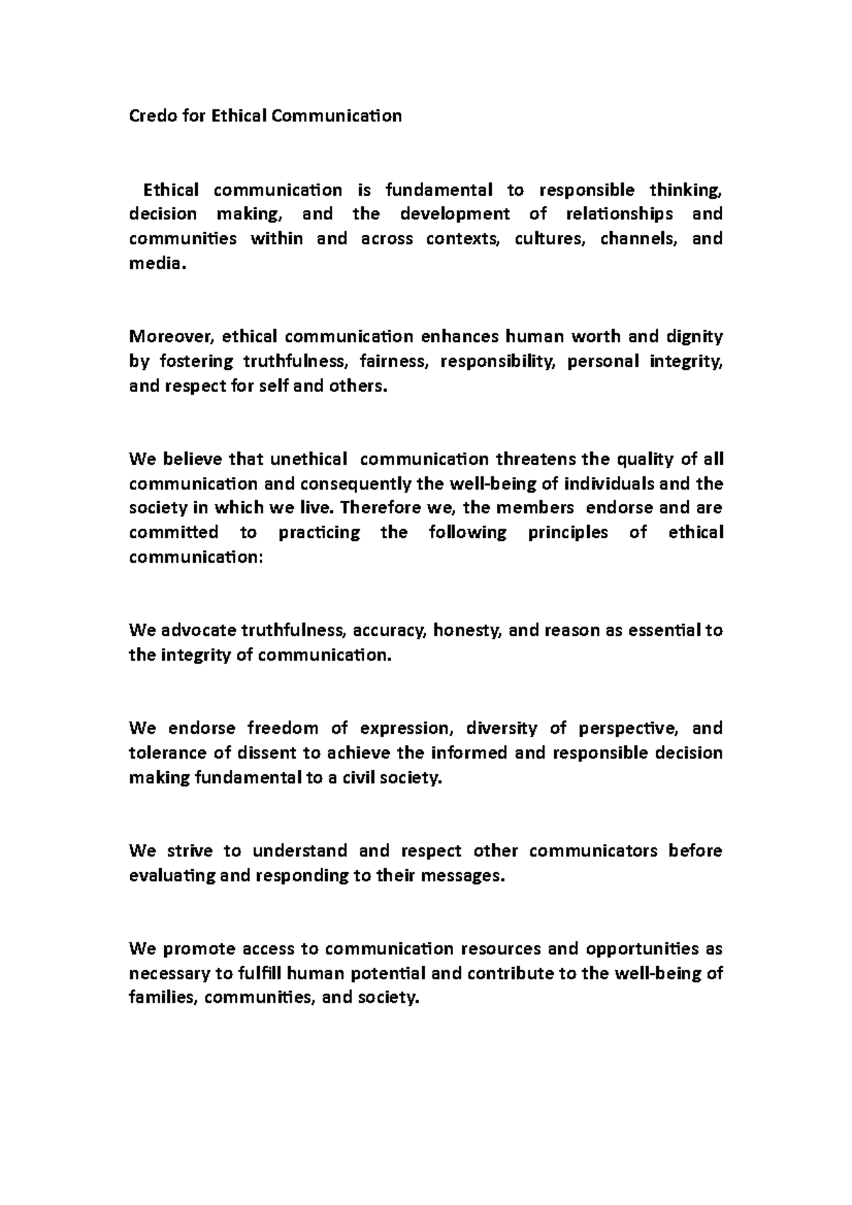 Credo for Ethical Communication - Credo for Ethical Communication ...