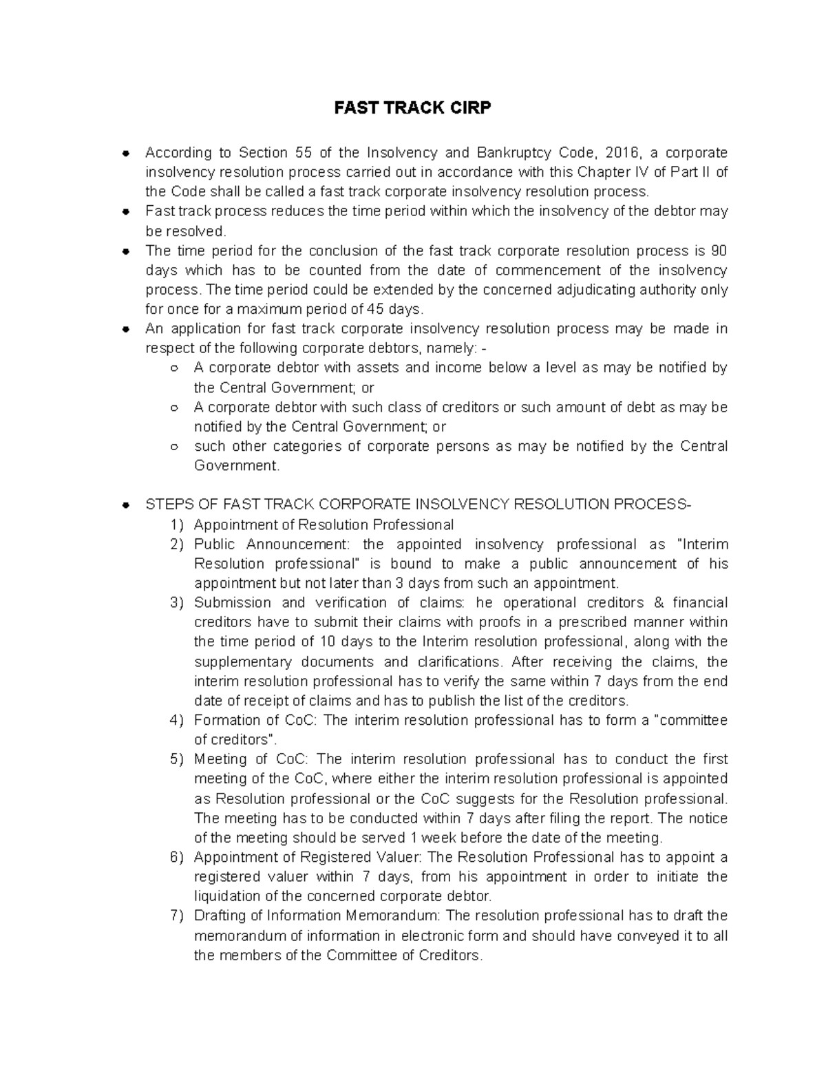 FAST Track CIRP - FAST TRACK CIRP According to Section 55 of the ...