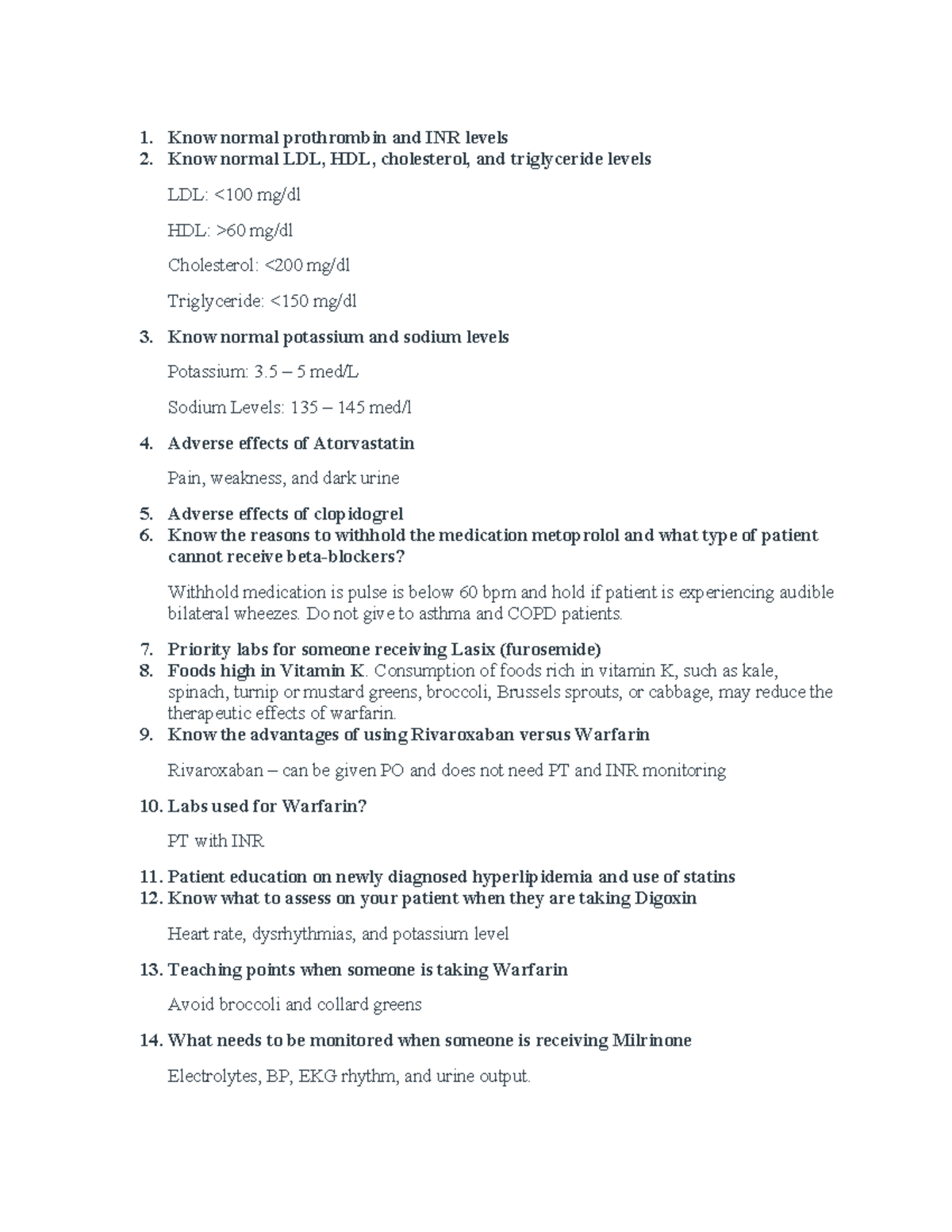 Exam 3 Blueprint copy - Exam 3 review - 1. Know normal prothrombin and ...