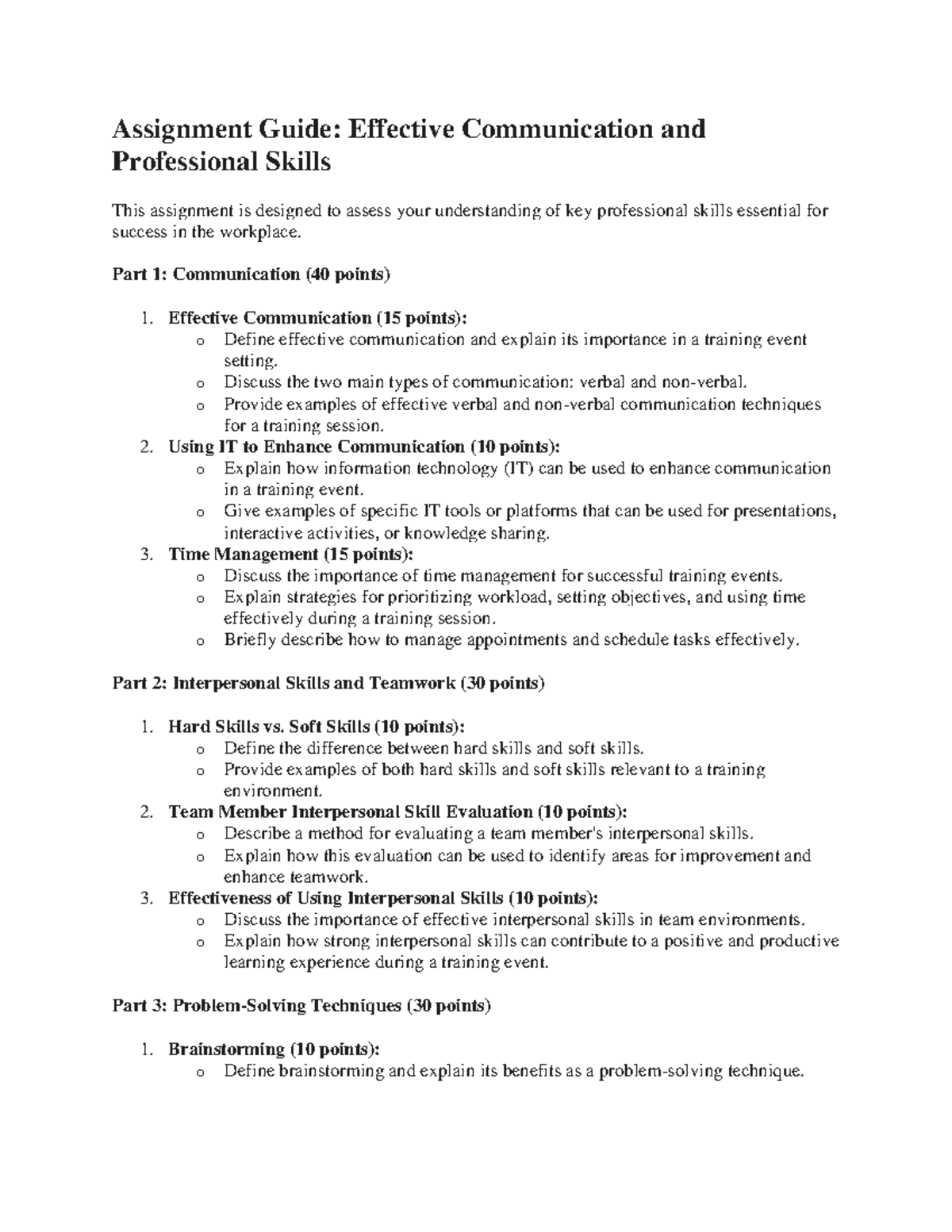 Assignment Guide - Part 1: Communication (40 points) 1. Effective ...