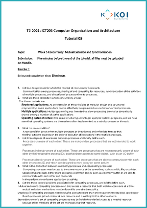 Tutorial 2 ICT201 T121 Operating System Overview - T3 2021: ICT201 Computer Organisation and ...