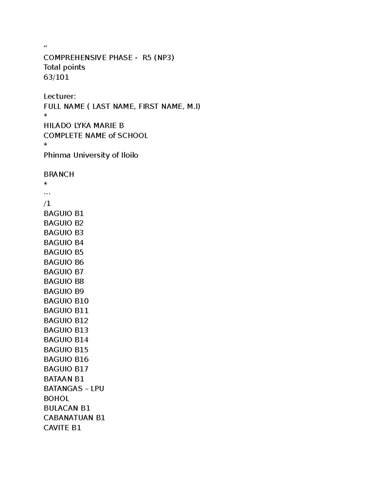 NP 3 - Nursing practice exam - “ COMPREHENSIVE PHASE - R5 (NP3) Total ...