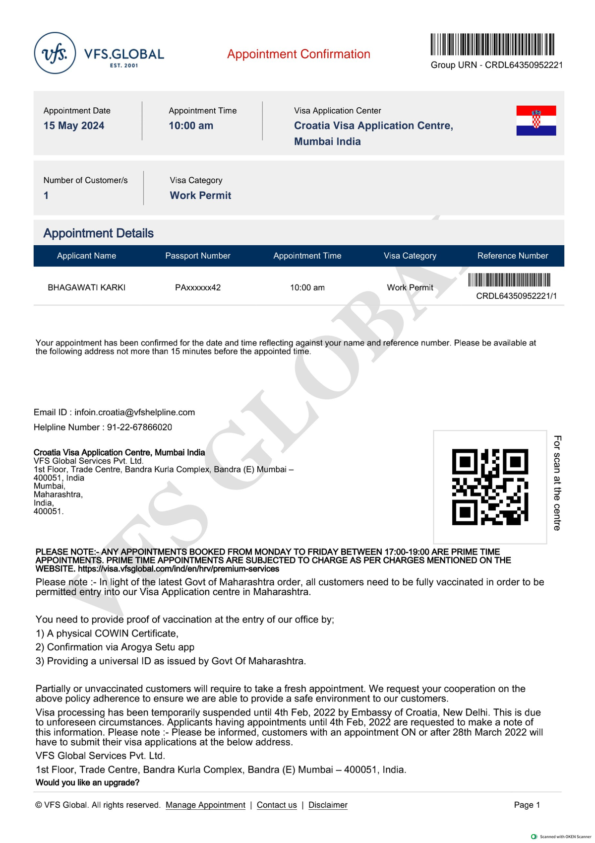 CRDL64350952221 - bbb - vfs. VFS Appointment Confirmation EST. 2001 ...