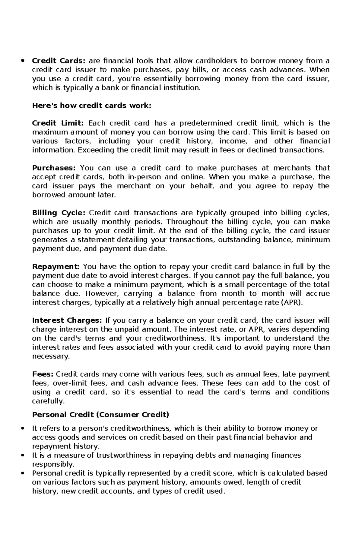 Chapter II Classification Of Credits - Credit Cards: are financial ...
