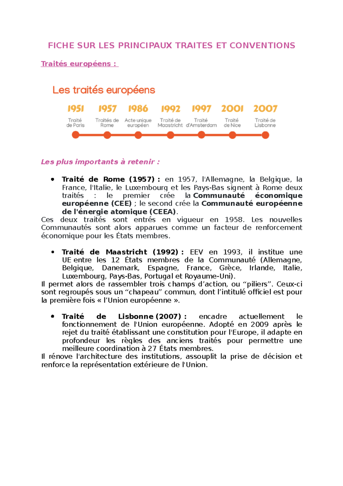 Principaux traités et conventions - FICHE SUR LES PRINCIPAUX TRAITES ET ...