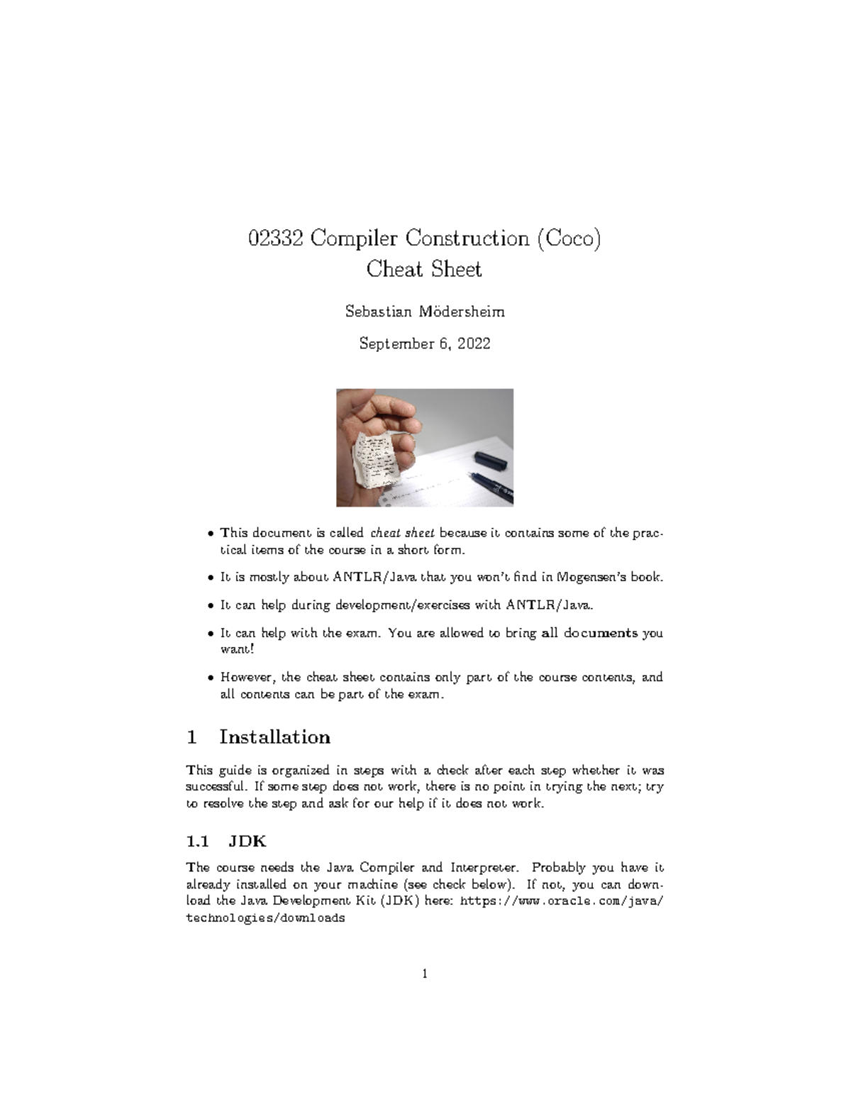 Cheat sheet - Compiler - 02332 Compiler Construction (Coco) Cheat Sheet ...
