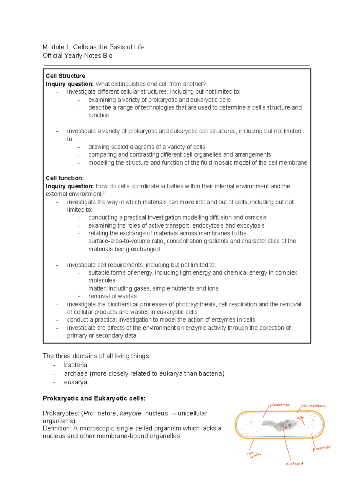 Mod 1 cells as the basis of life, official yearly notes bio.docx ...