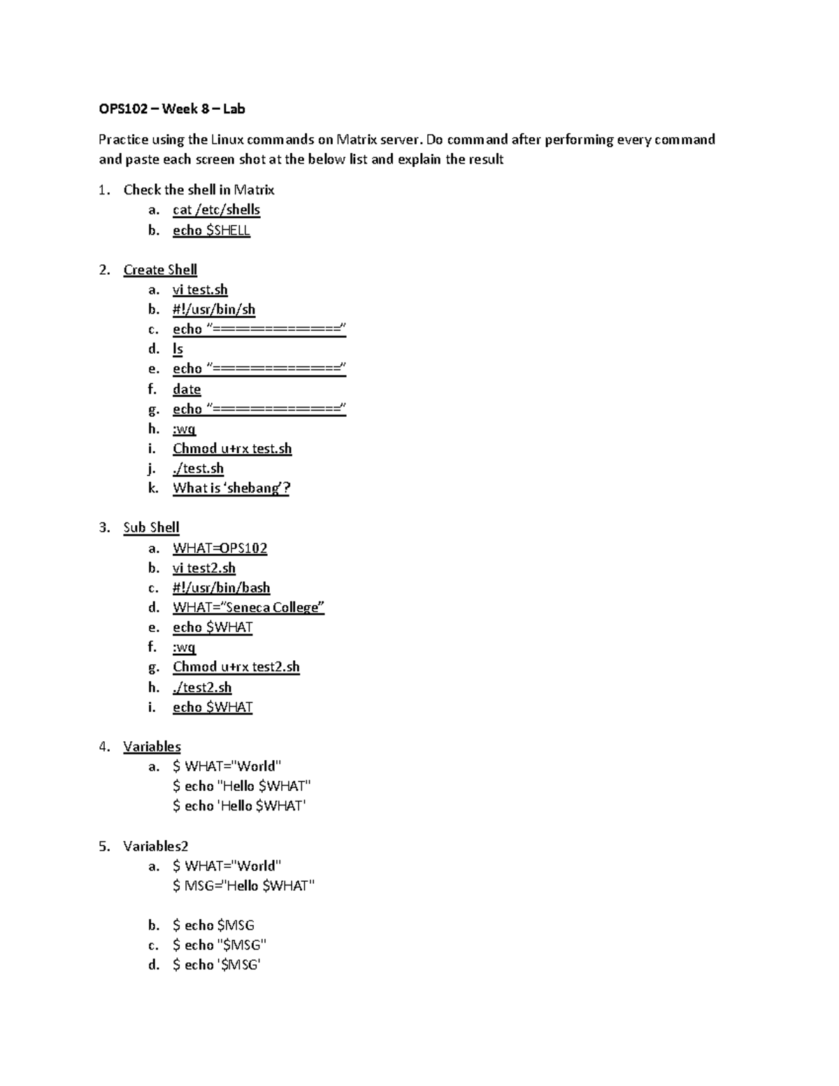 OPS102 - Lab 6 - Bash Scripting - OPS102 – Week 8 – Lab Practice using the Linux commands on ...