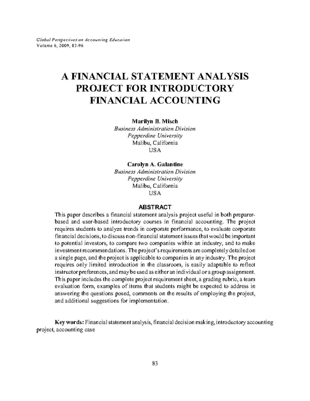 A Financial Statement Analysis Project F Global Perspectives On