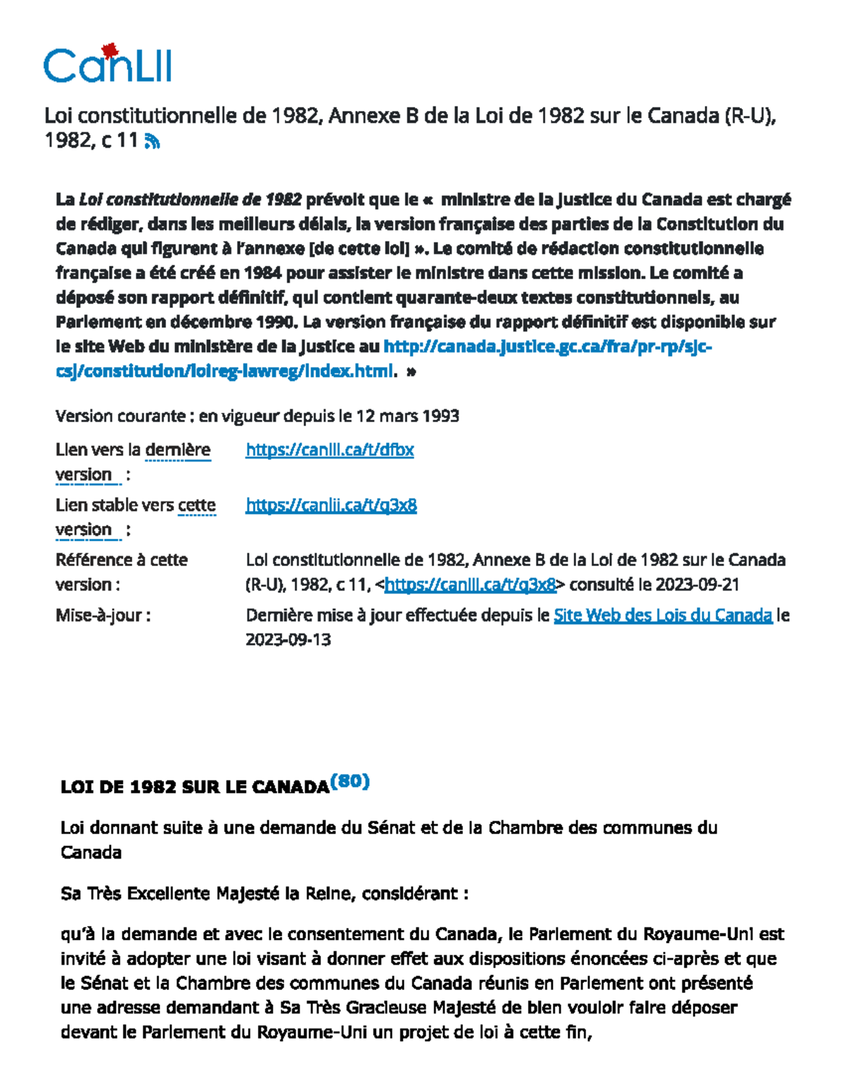 Charte canadienne - CanLII Loi constitutionnelle de 1982, Annexe B de ...