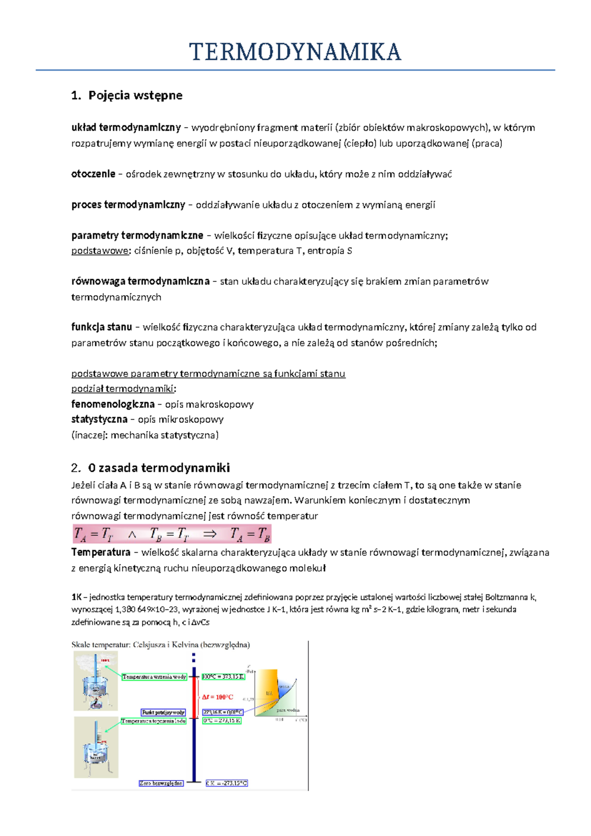 Notatki Termodynamika KTG STW - TERMODYNAMIKA 1. Pojęcia wstępne układ ...