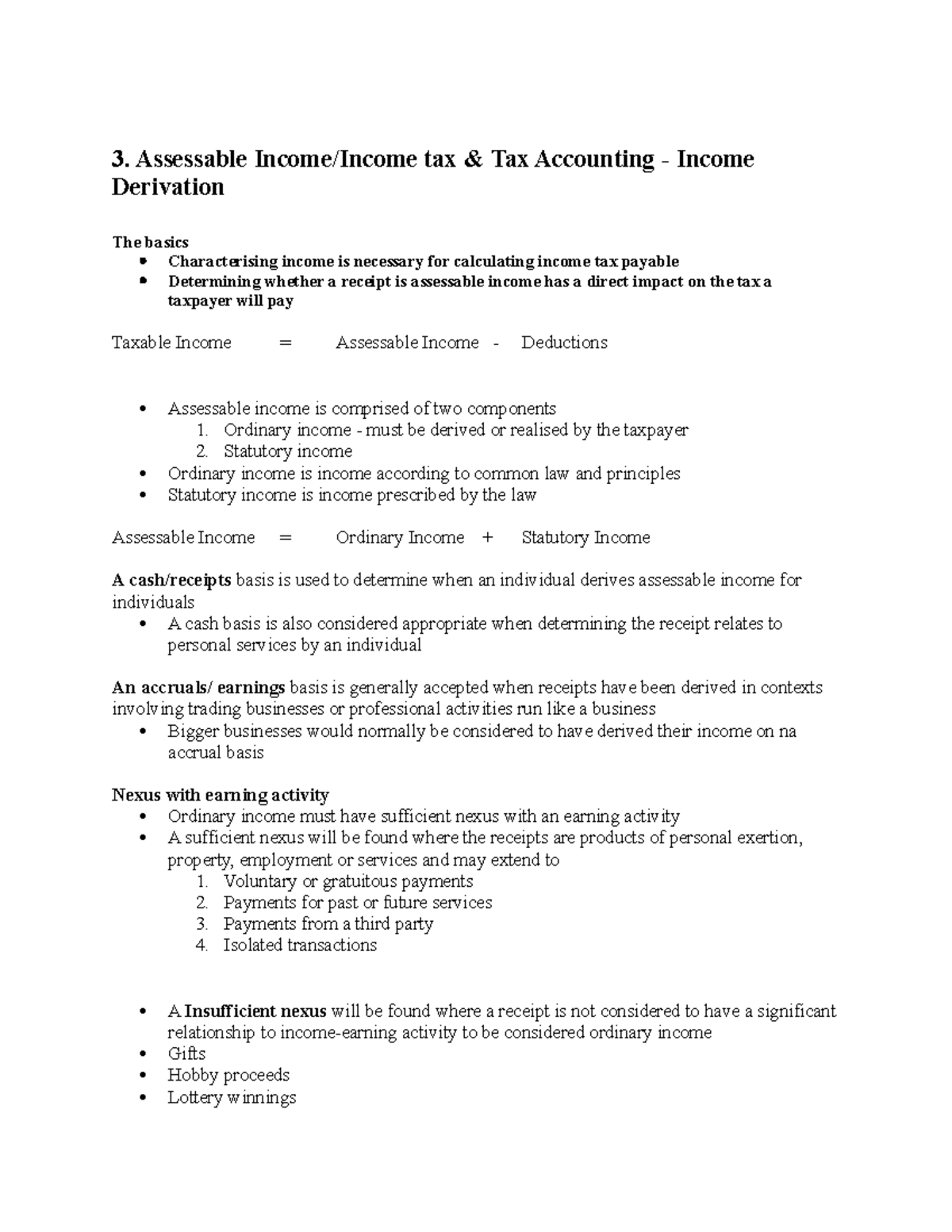 Taxation lecture notes week 3 - 3. Assessable Income/Income tax & Tax ...