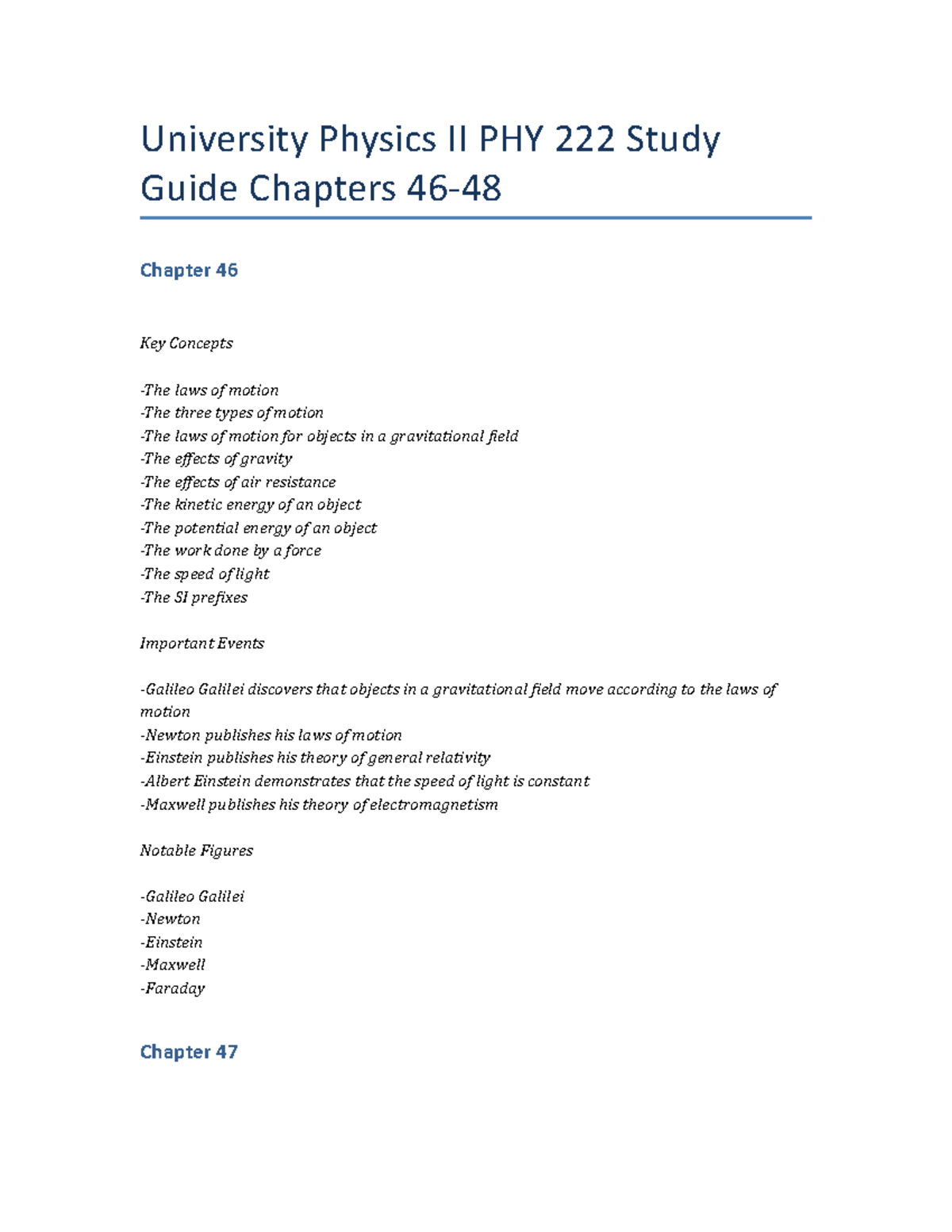 University Physics II PHY 222 Study Guide Chapters 46-48 - University ...