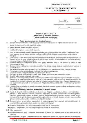 FISA Colectiva DE Instruire IN Domeniul SSM - **(denumirea unităţii ...