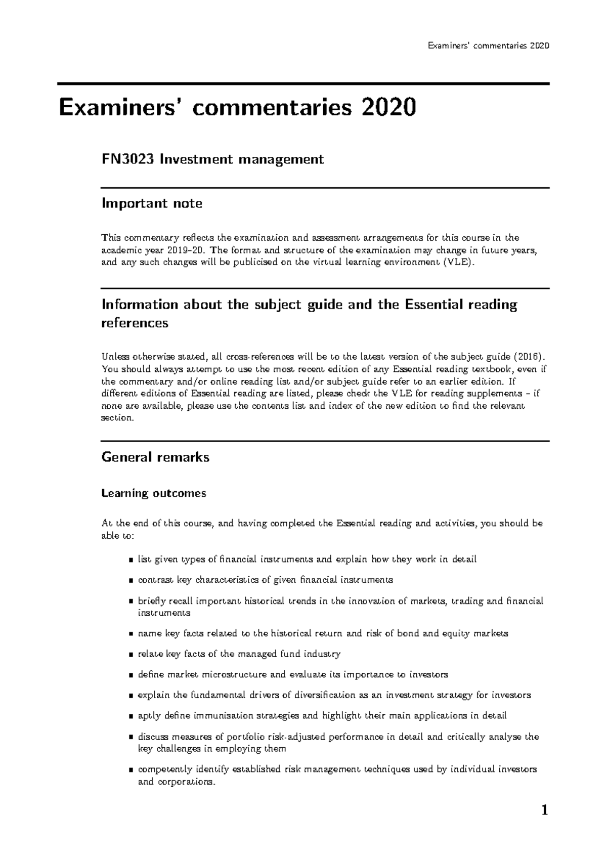 FN3023 Commentary 2020 - Examiners’ commentaries 2020 Examiners ...