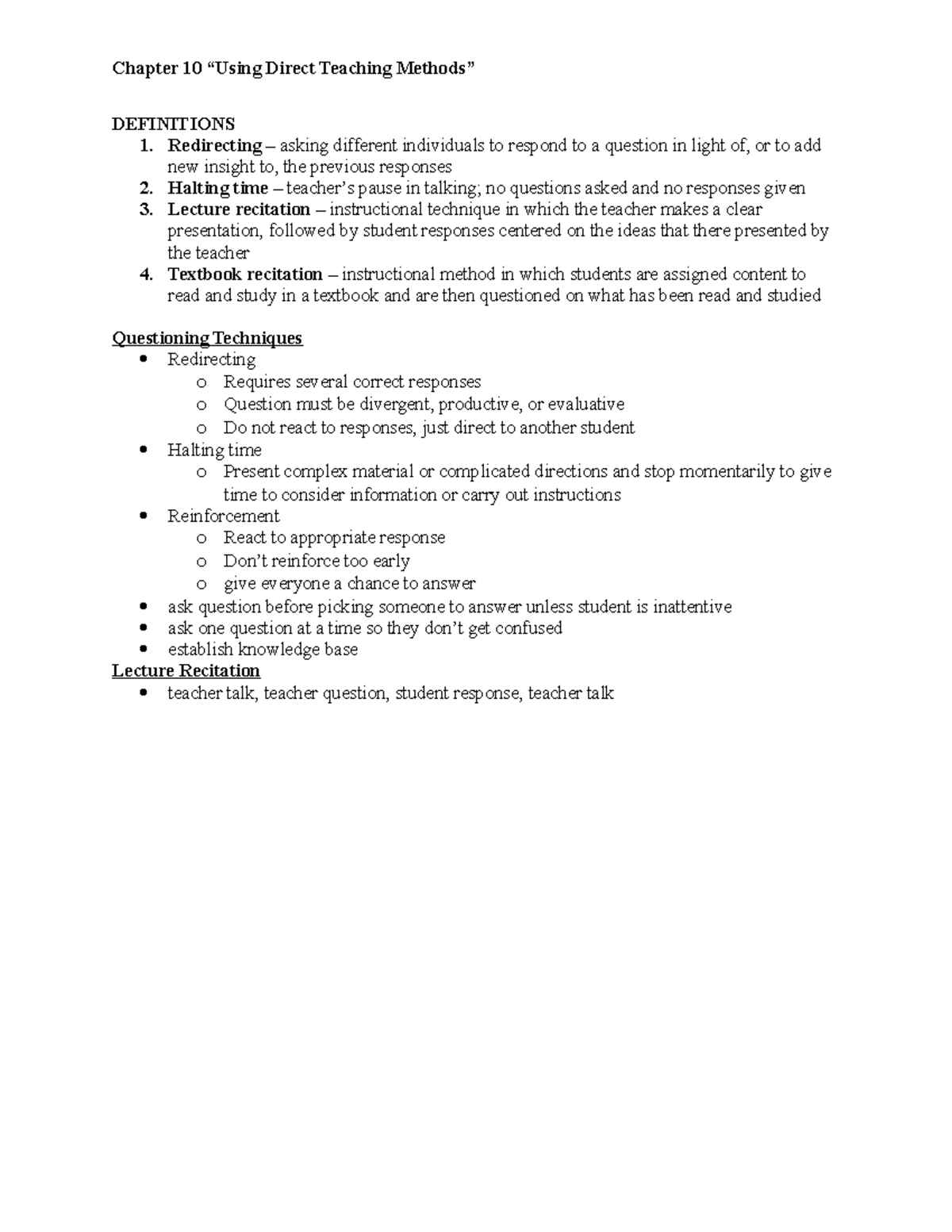 Chapter 10 using direct teaching methods - Chapter 10 “Using Direct ...