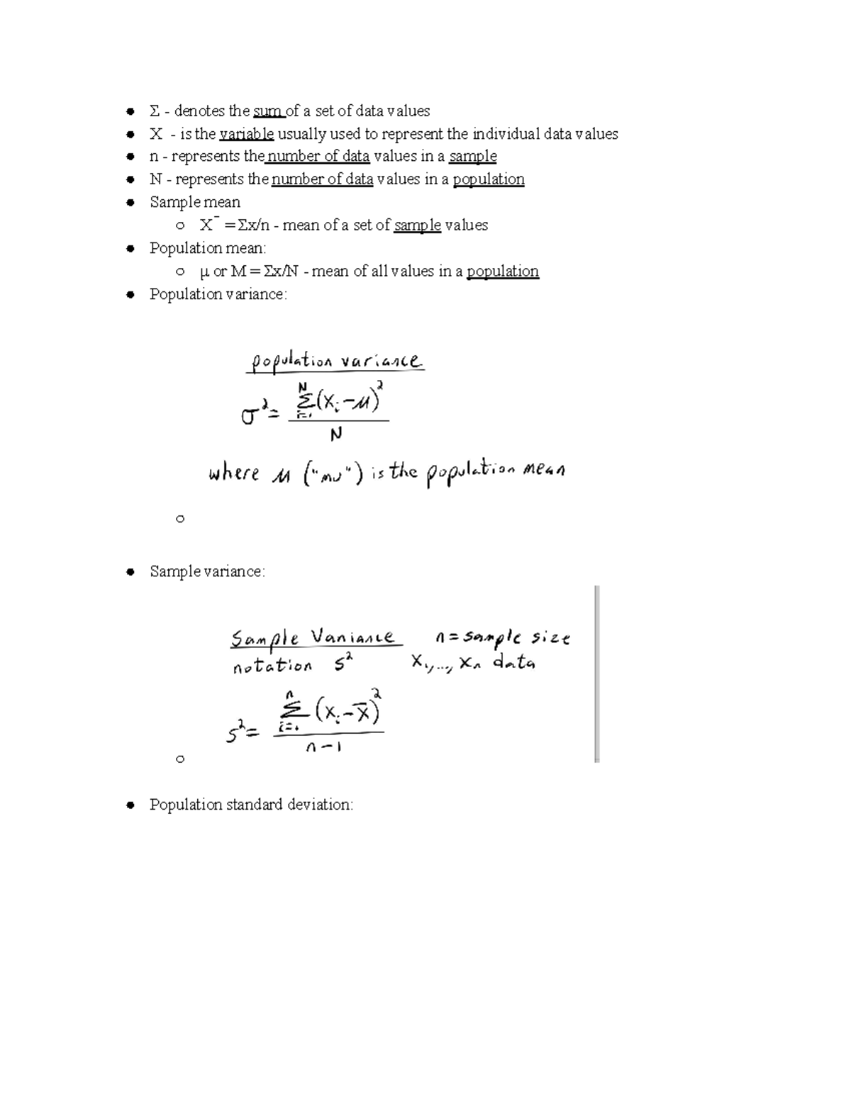 Statistics Study Guide Denotes The Sum Of A Set Of Data Values X