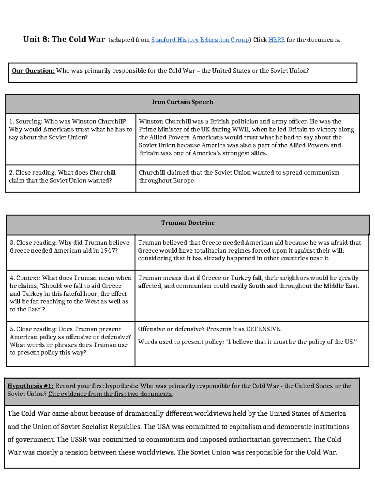 Unit 8 - Cold War Perspectives - source analysis - Unit 8: The Cold War ...