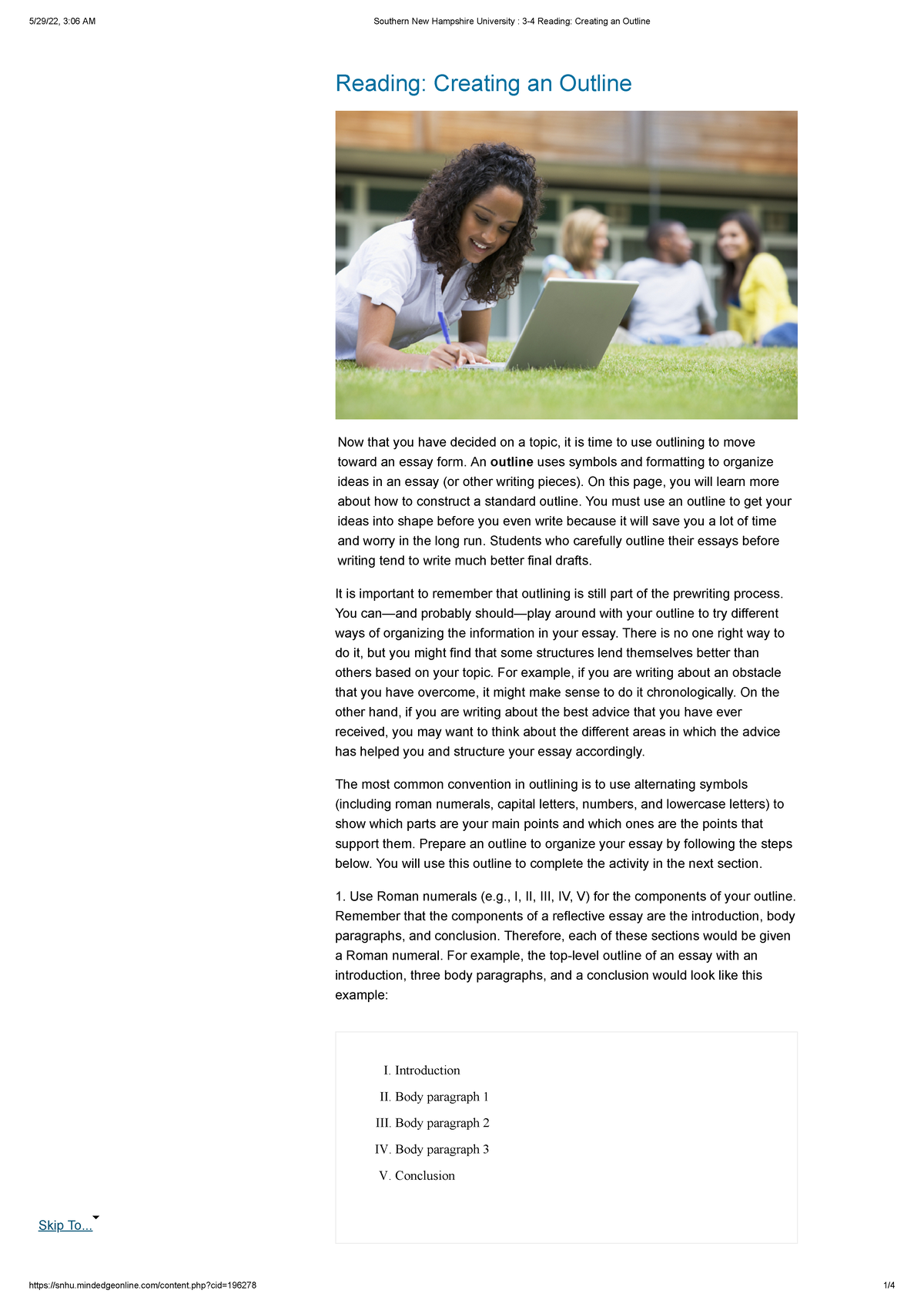 3-4 Reading Creating an Outline - Reading: Creating an Outline Now that ...