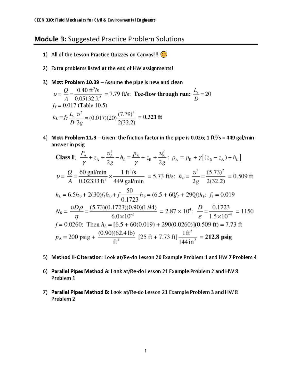 CEEN 310 Module 3 Review Problems Solutions - CEEN 310: Fluid Mechanics ...