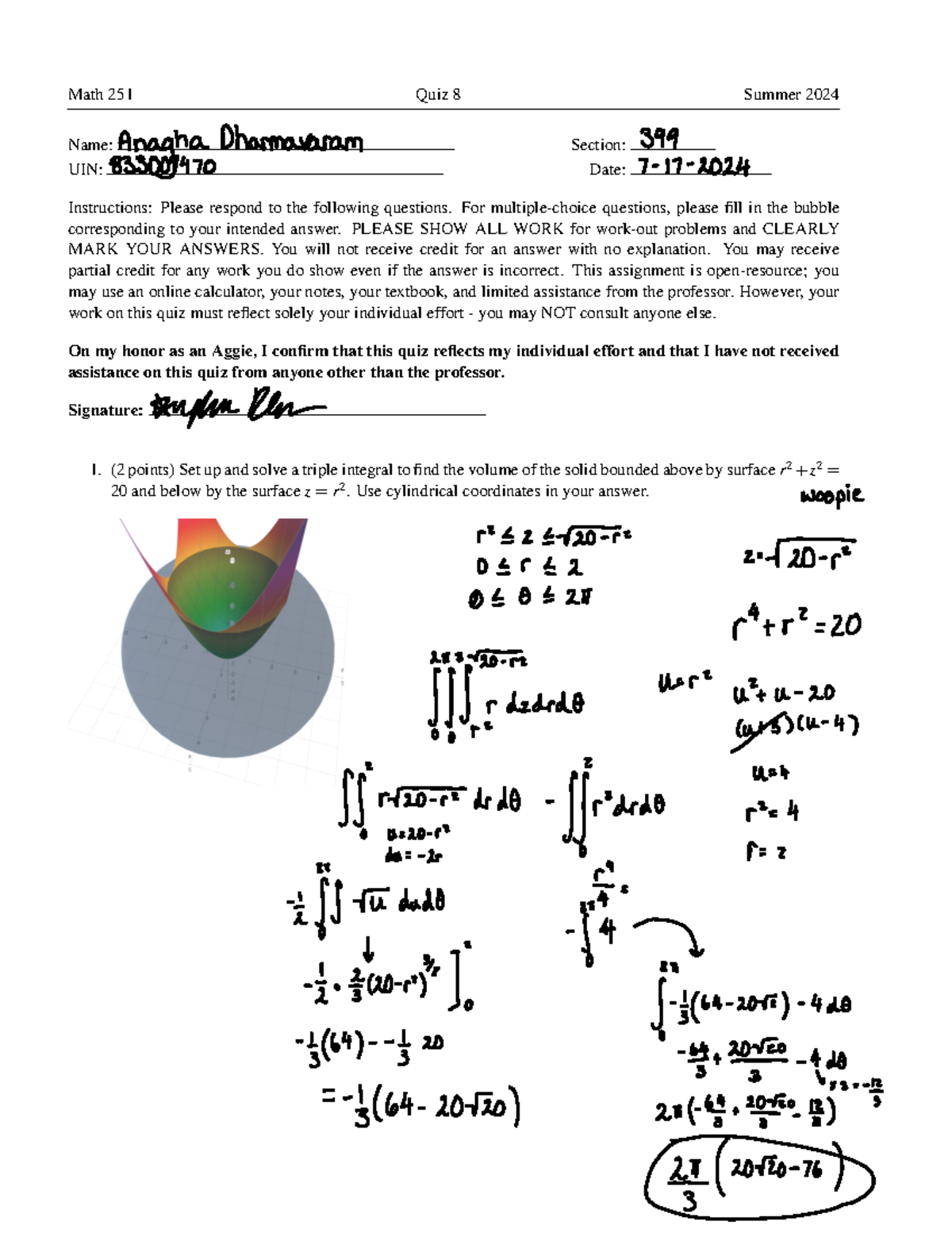 251quiz8 - Quiz 8 for Math 251, may vary based on teacher, and cannot ...