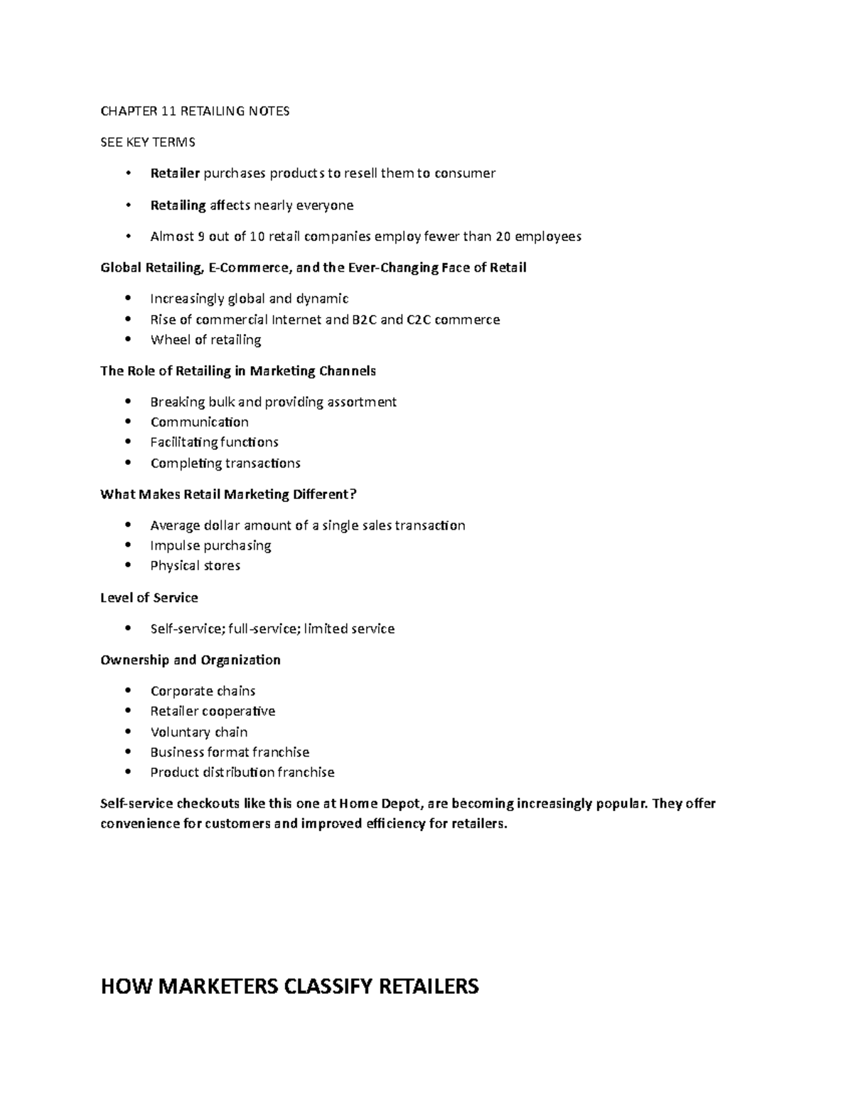 Chapter 11 Retailing Notes - CHAPTER 11 RETAILING NOTES SEE KEY TERMS ...