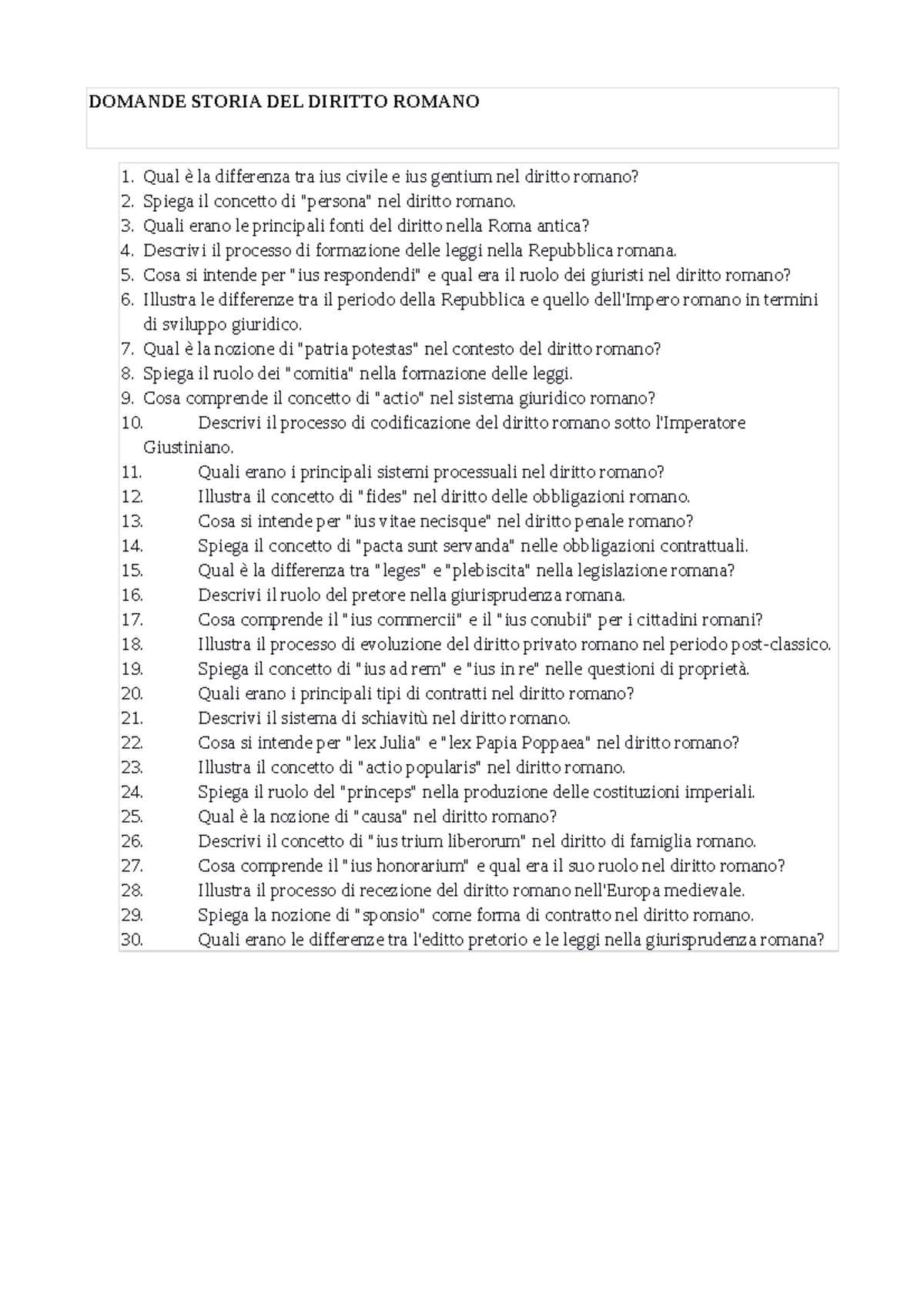 Domande storia del diritto romano - DOMANDE STORIA DEL DIRITTO ROMANO ...