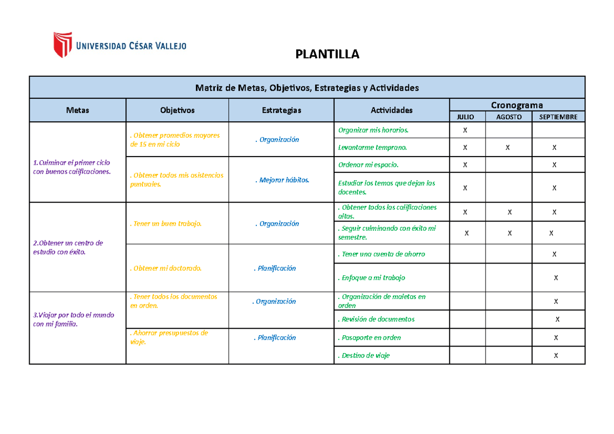 Matriz de estrategias y objetivos - Matriz de Metas, Objetivos ...