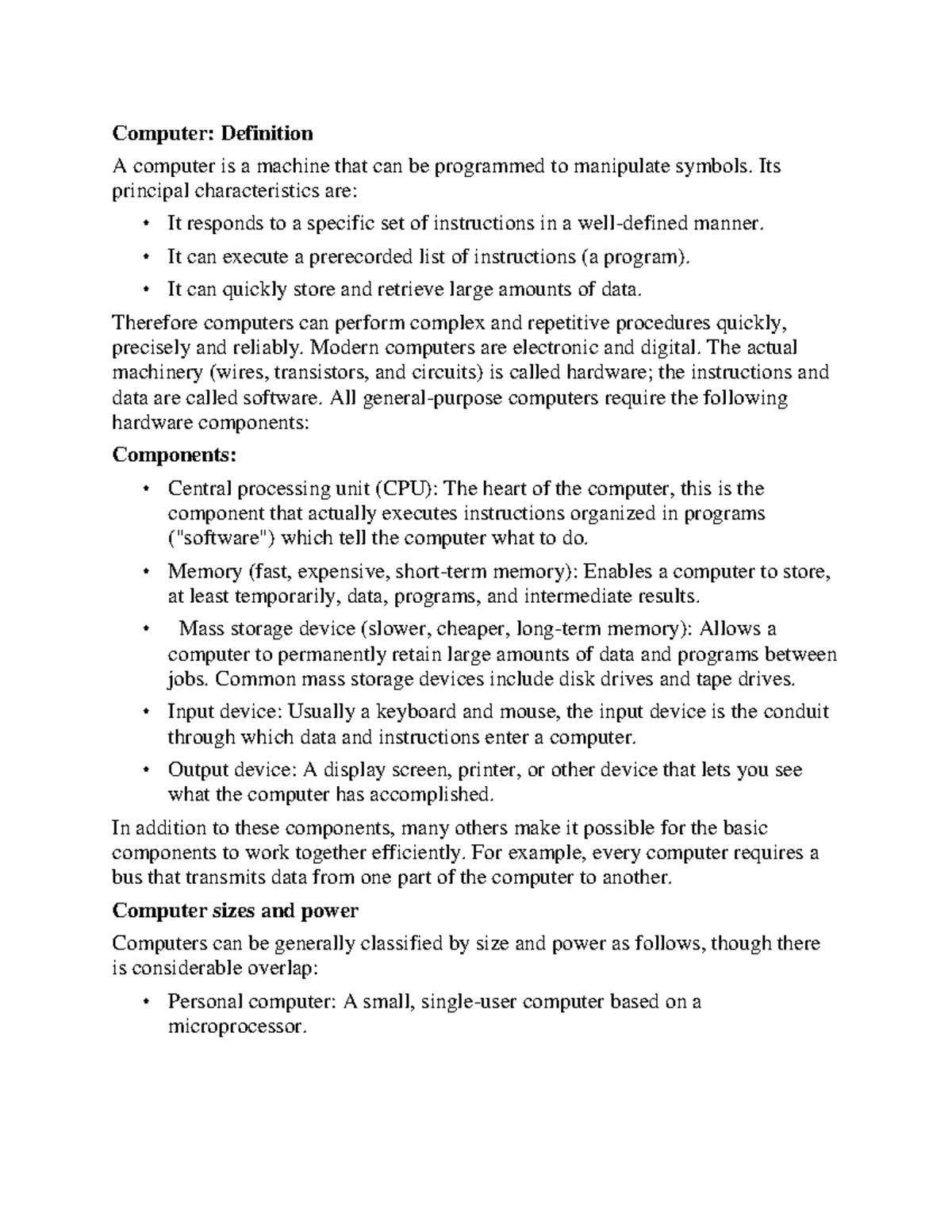 ICS 2100 Introduction to Computer Systems - Computer: Definition A computer is a machine that ...