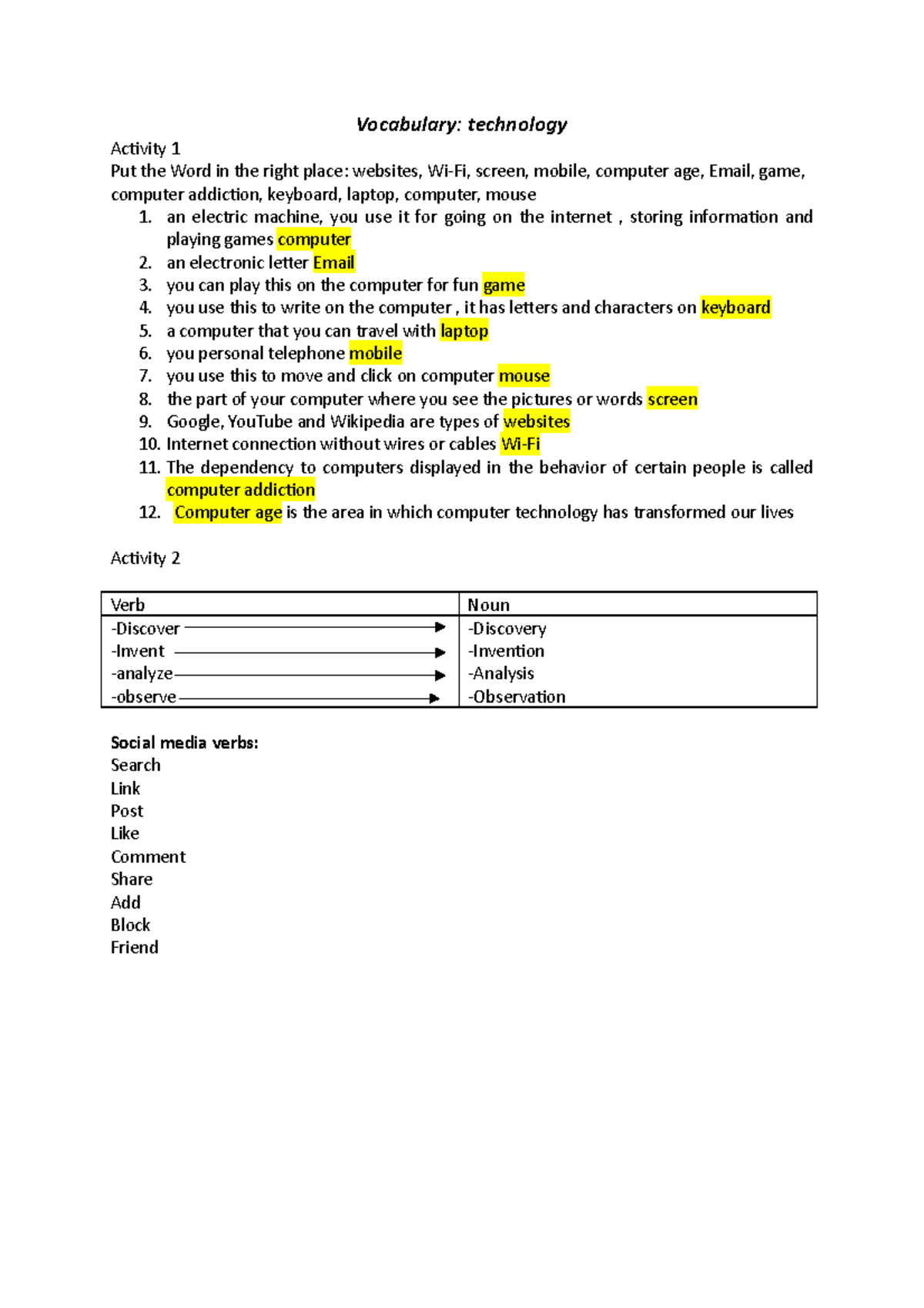 Vocabulary - an electric machine, you use it for going on the internet ...