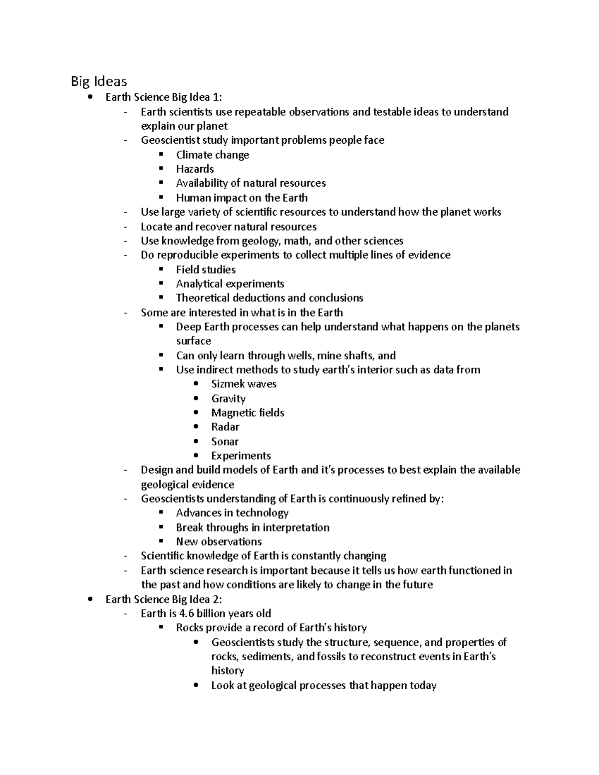 Big Ideas 1, 2, 3 - Big Ideas Earth Science Big Idea 1: - Earth ...