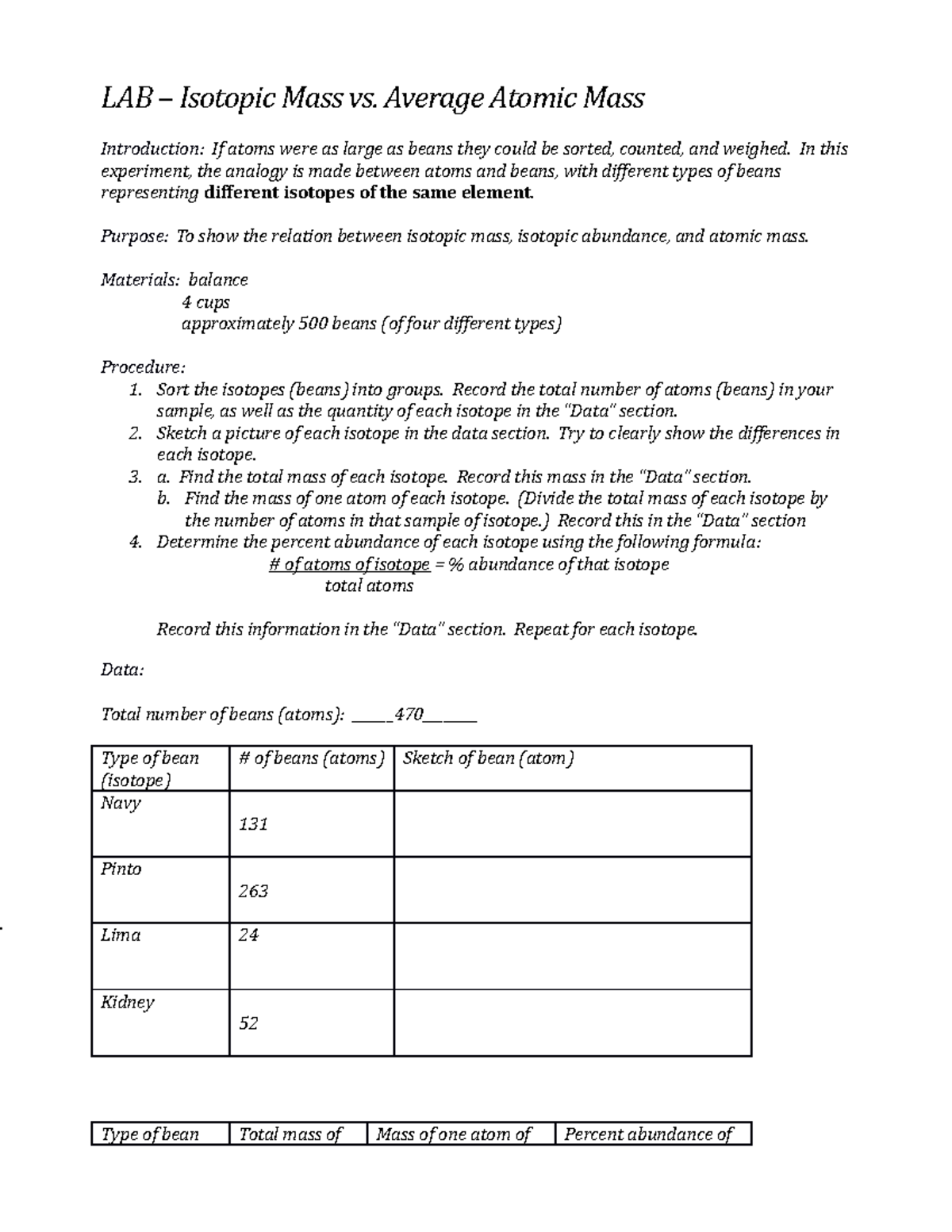 Isotope - Bean Lab answers with notes - Studocu