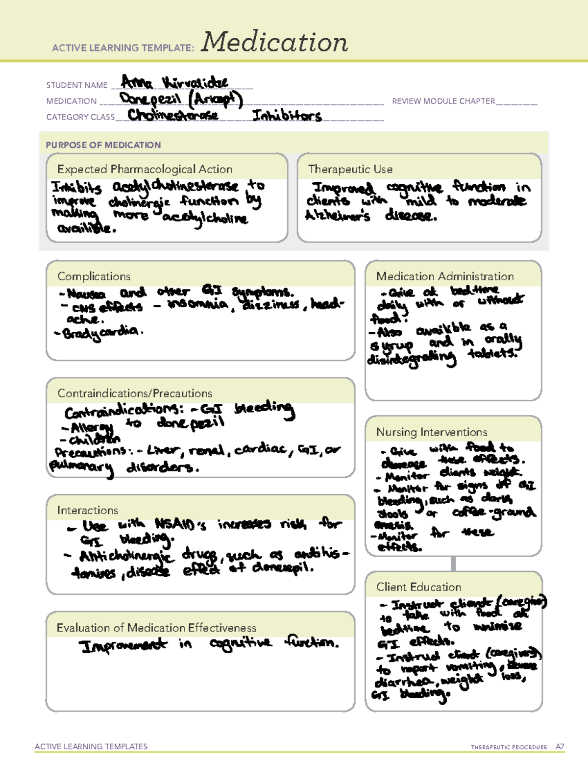 Donepezil Hand Writing - ACTIVE LEARNING TEMPLATES THERAPEUTIC ...
