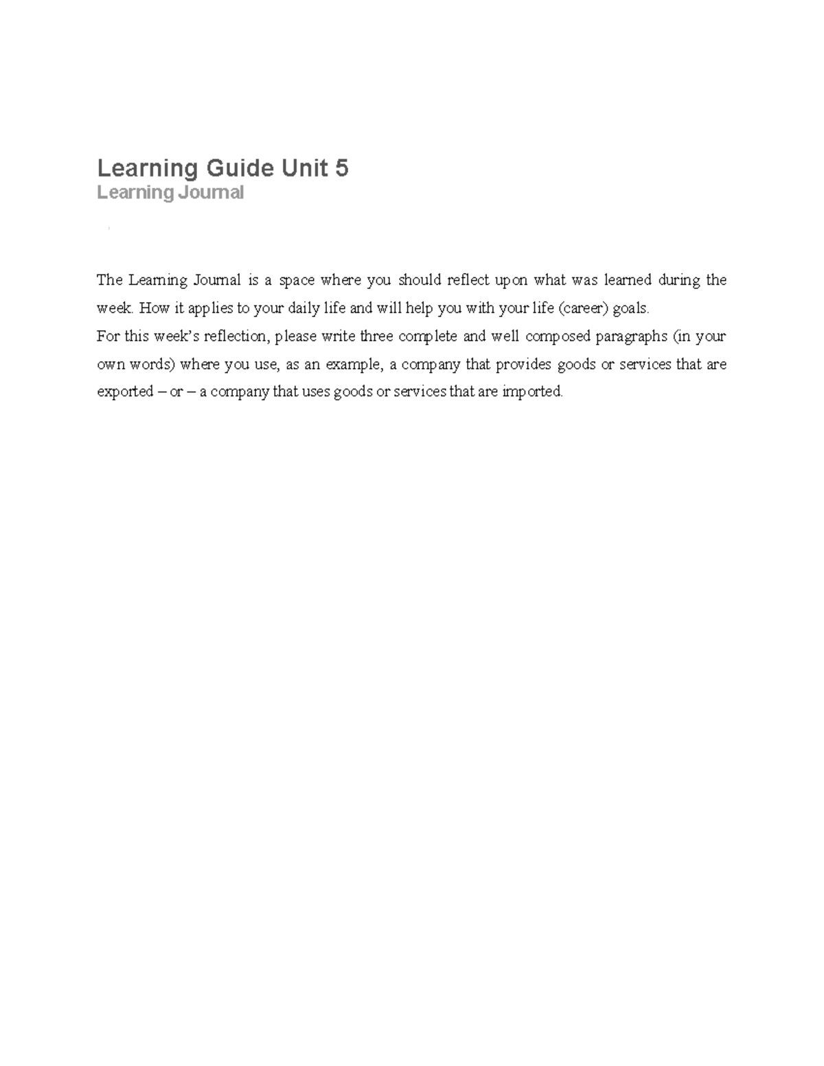 Unit 5 Learning Journal (BUS 3304) - Learning Guide Unit 5 Learning Journal The Learning Journal ...