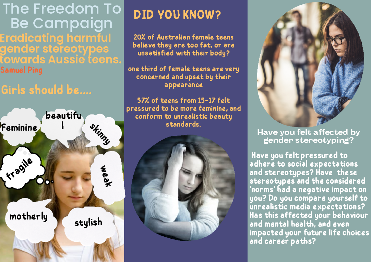 Pdhpe AT1 - gender stereotypes assessment. - Girls should be ...