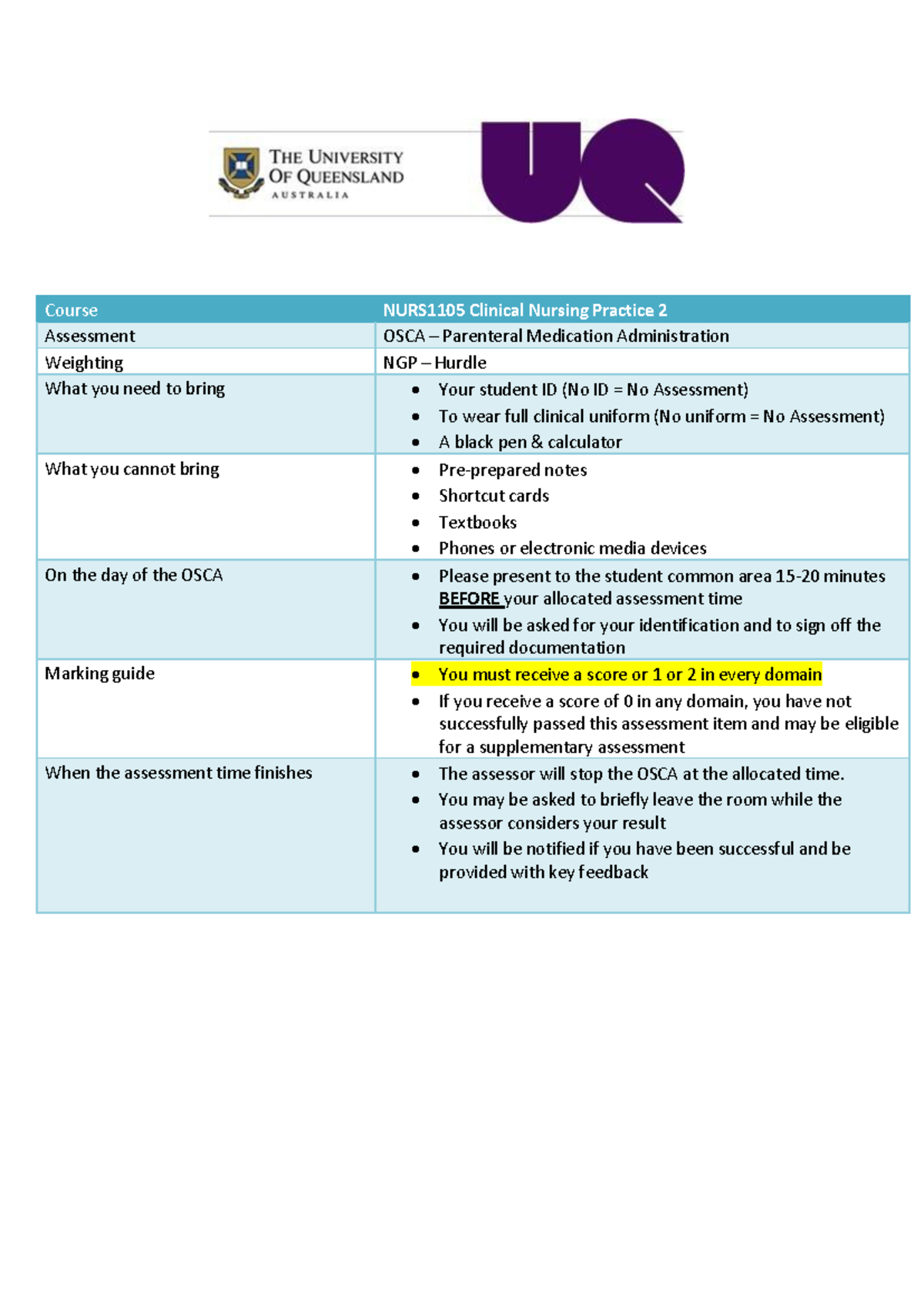 Ansat osca - Course NURS1105 Clinical Nursing Practice 2 Assessment ...