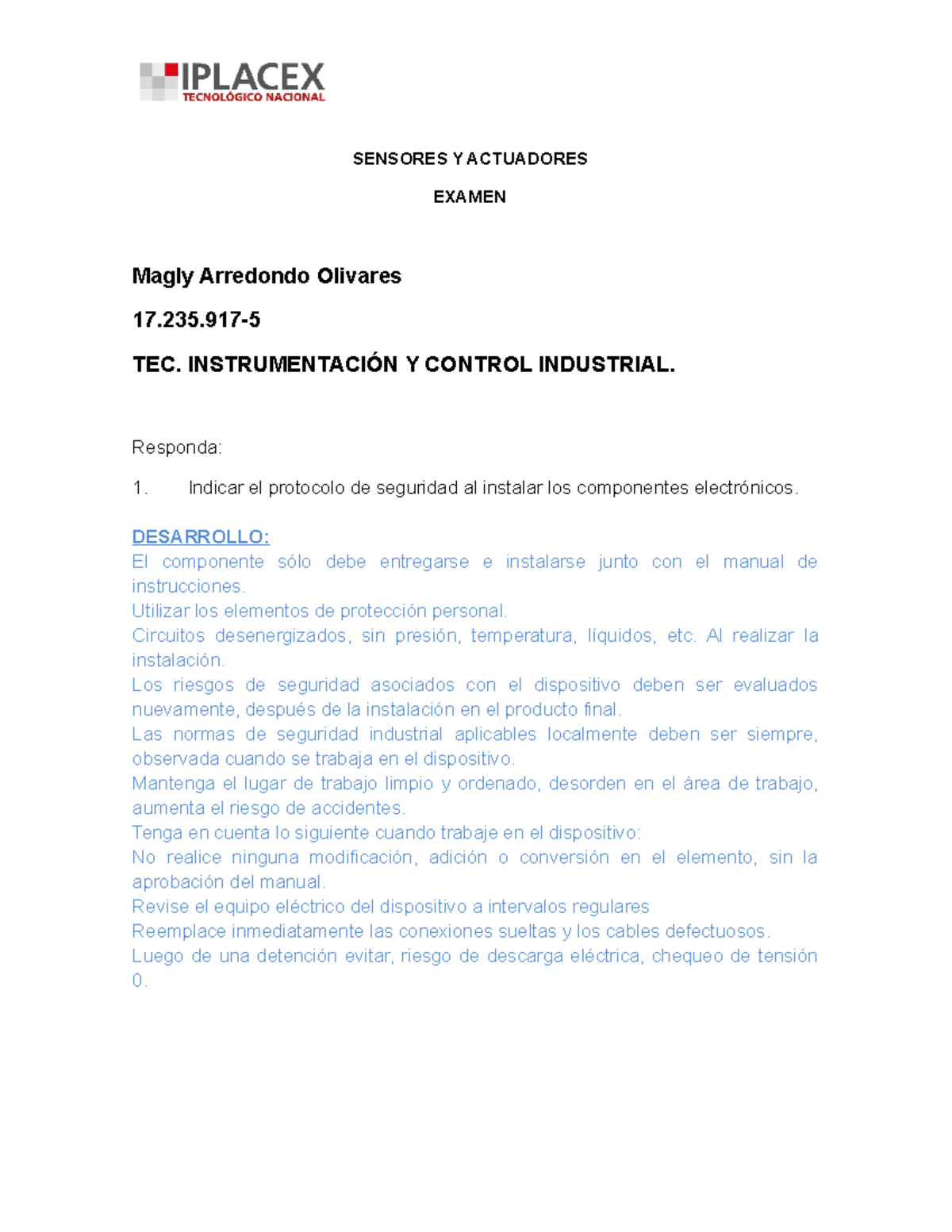 Examen Magly A - Instituto Profesional IPLACEX - Edit - SENSORES Y ...