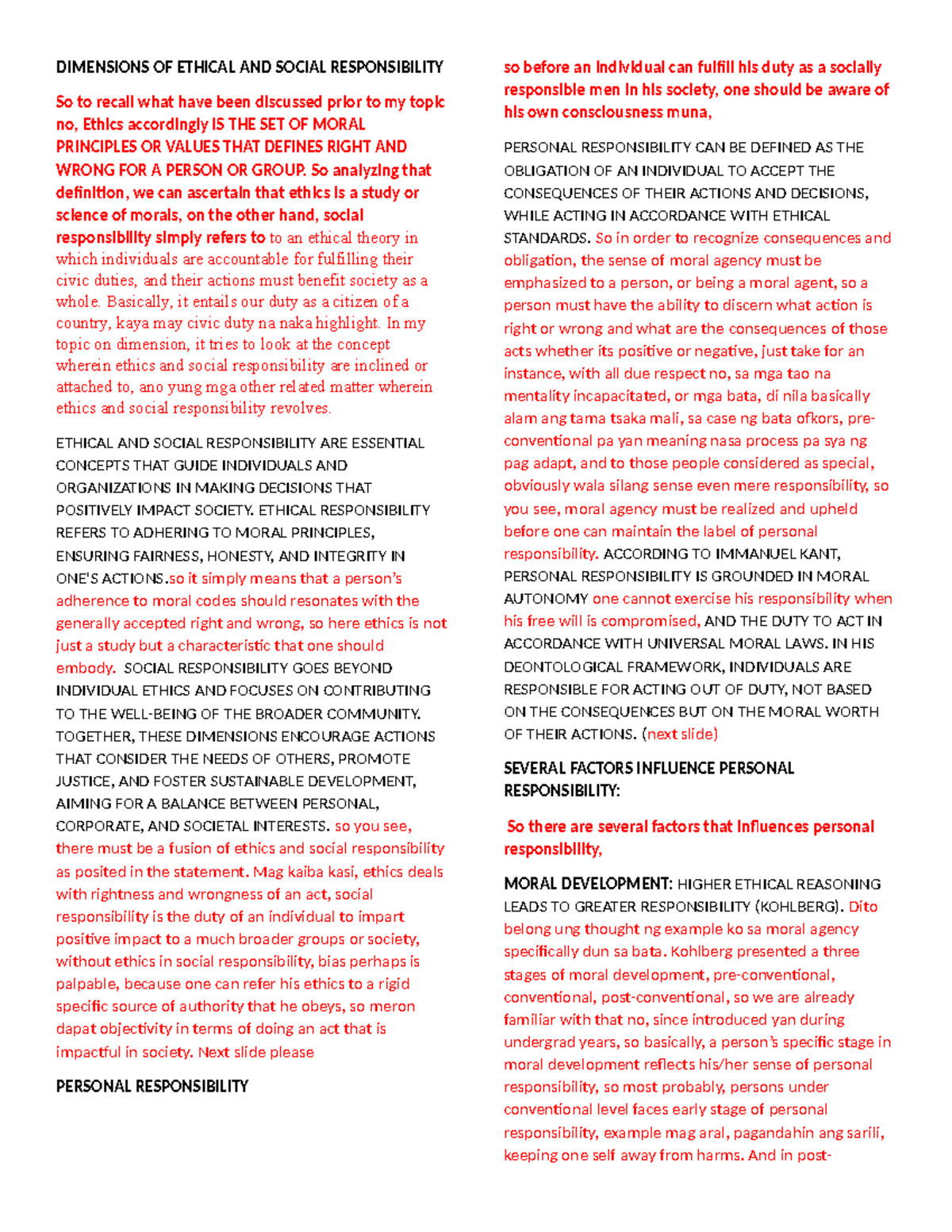 Dimensions OF Ethical AND Social Responsibility - DIMENSIONS OF ETHICAL ...