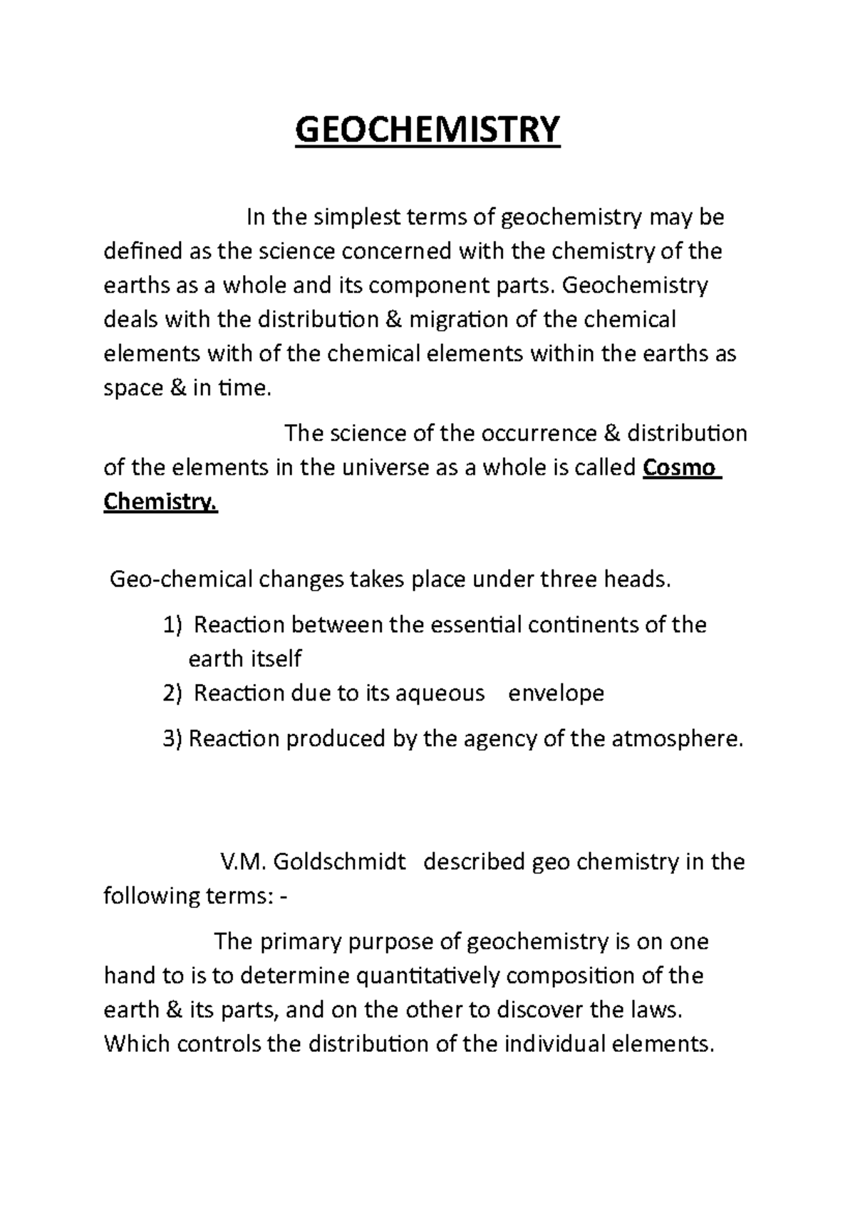 Introduction to Geochemistry - GEOCHEMISTRY In the simplest terms of ...