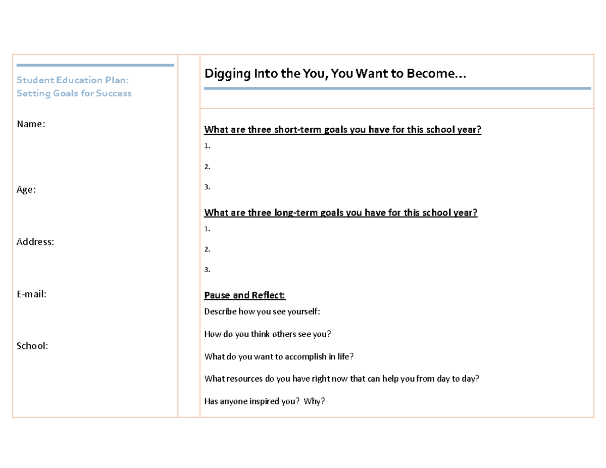 Developing You Series-GTSeminar - Student Education Plan: Setting Goals ...