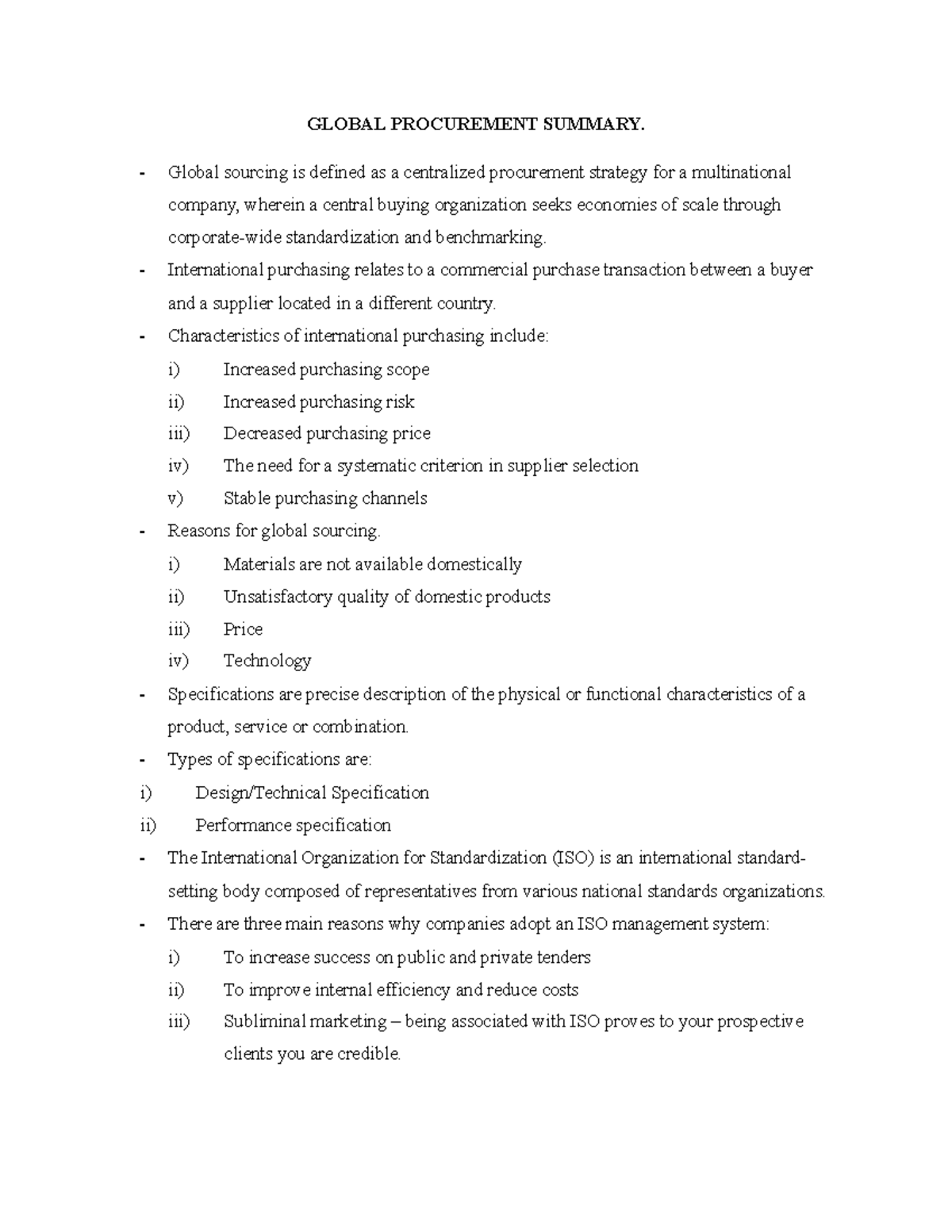 Global Procurement Summary - GLOBAL PROCUREMENT SUMMARY. Global ...
