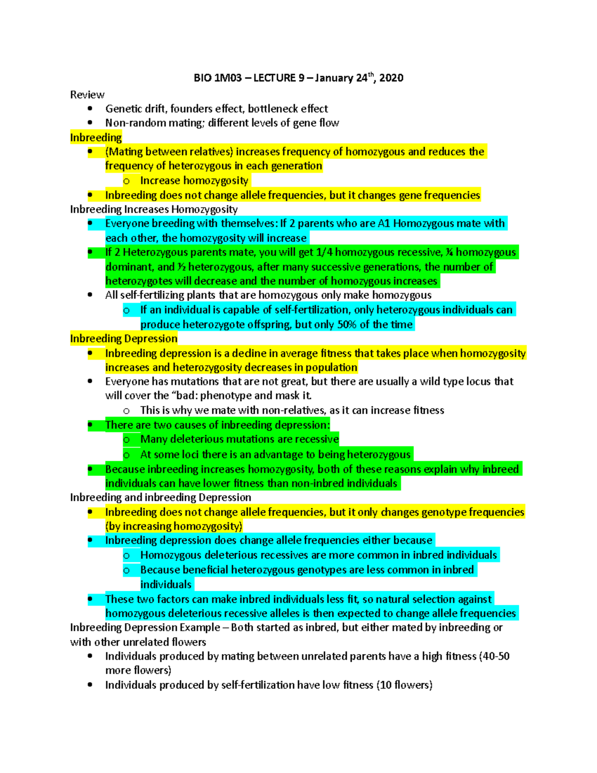Lecture 9 - BIO 1M03 - BIO 1M03 – LECTURE 9 – January 24th, 2020 Review ...