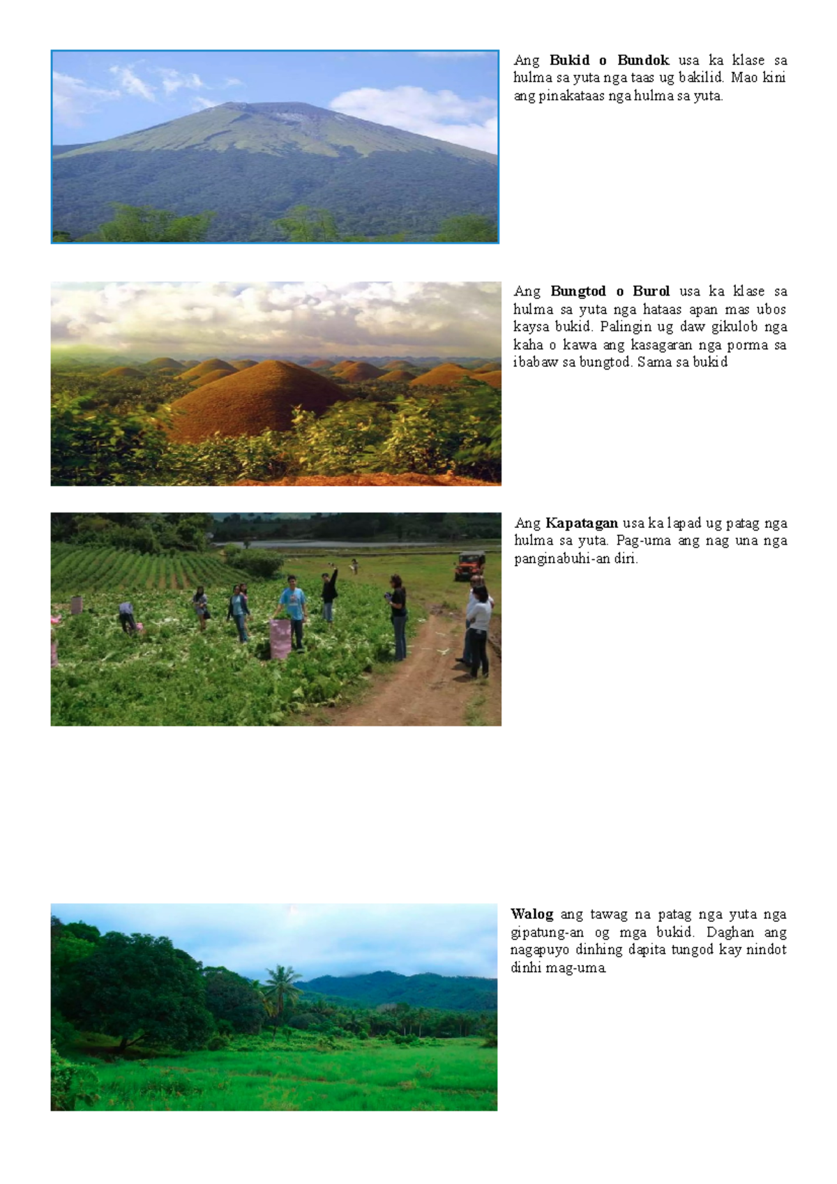 Hulma sa Tubig Ug Yuta - ..................... - Ang Bukid o Bundok usa ...