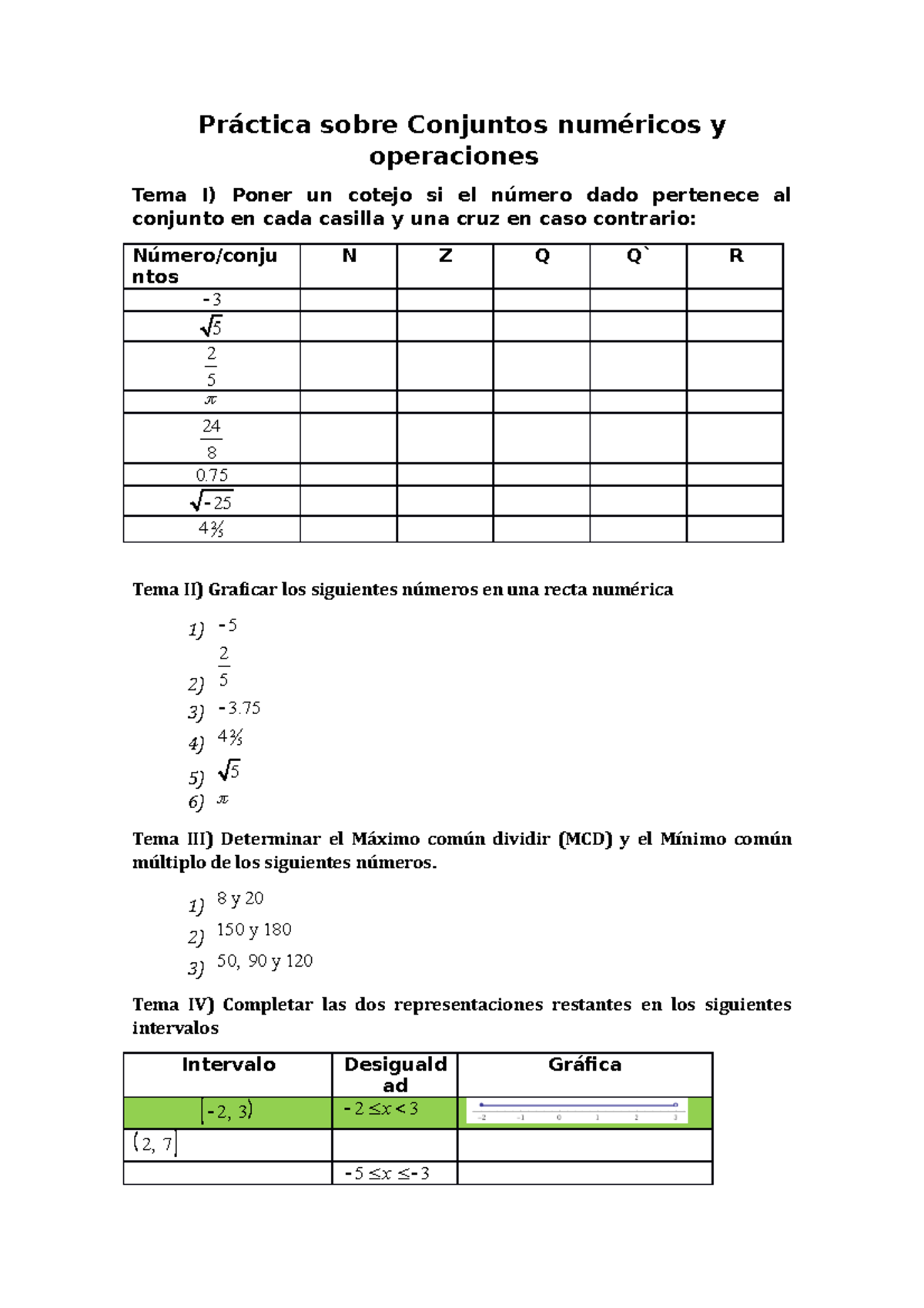 Práctica sobre Conjuntos numéricos y operaciones B - Práctica sobre ...