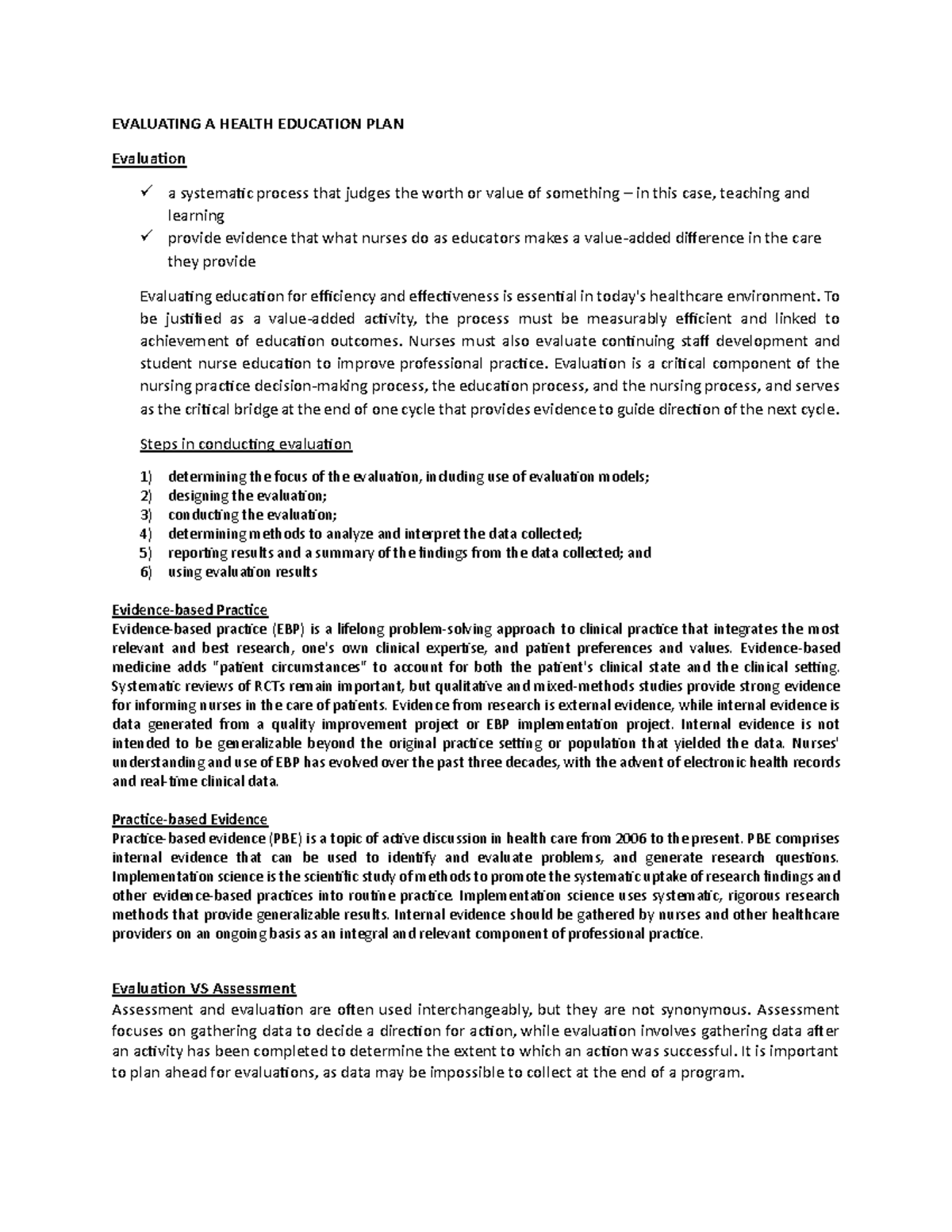 Evaluating A Health Education PLAN - EVALUATING A HEALTH EDUCATION PLAN ...