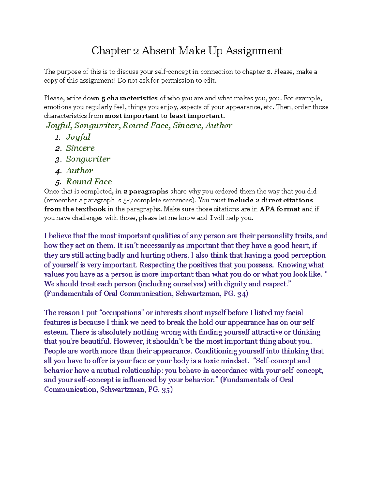 Copy of Chapter 2 Absent Make Up - Chapter 2 Absent Make Up Assignment ...