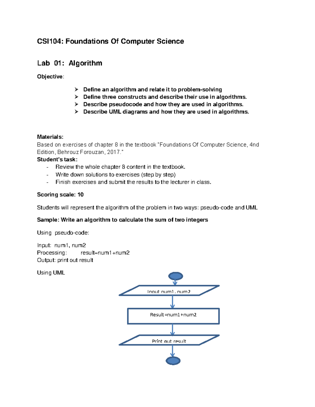Fa22 Lab01 Szdxf ádc Csi104 Foundations Of Computer Science Lab 01 Algorithm Objective