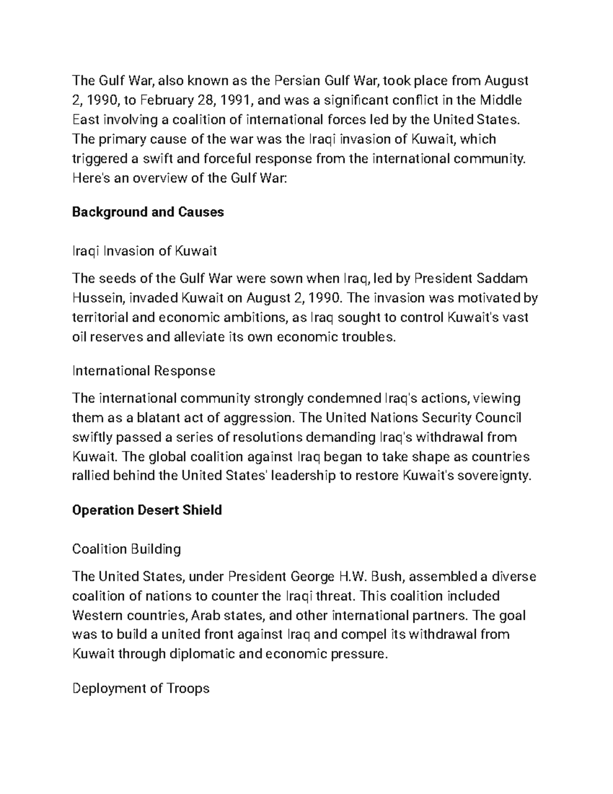 Introduction Gulf war english - The Gulf War, also known as the Persian ...