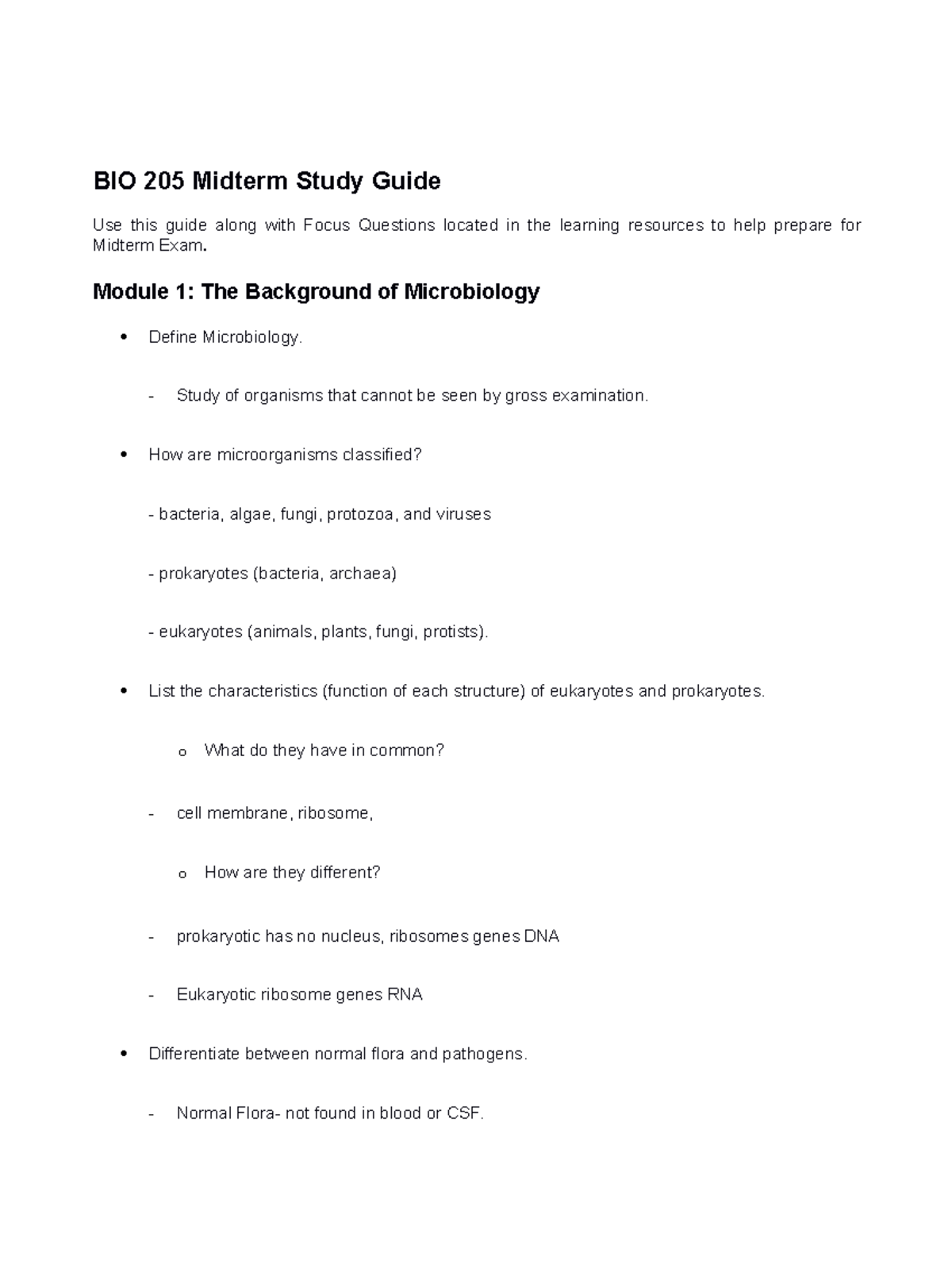 Module+1+Midterm+Study+Guide BIO+205 - BIO 205 Midterm Study Guide Use ...